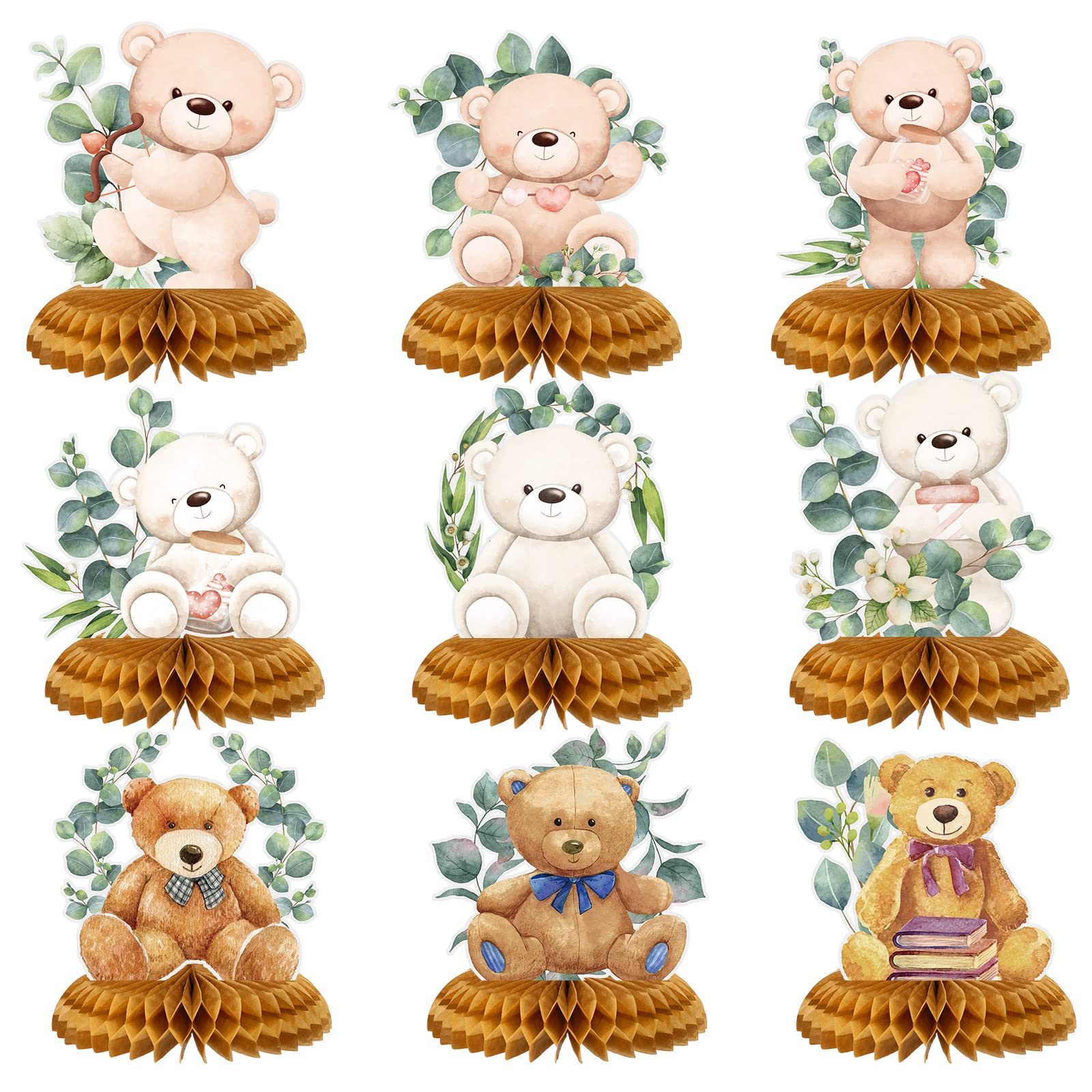 Amazon.com: Kajaia 9 Pieces Bear Baby Shower Honeycomb Centerpieces ...