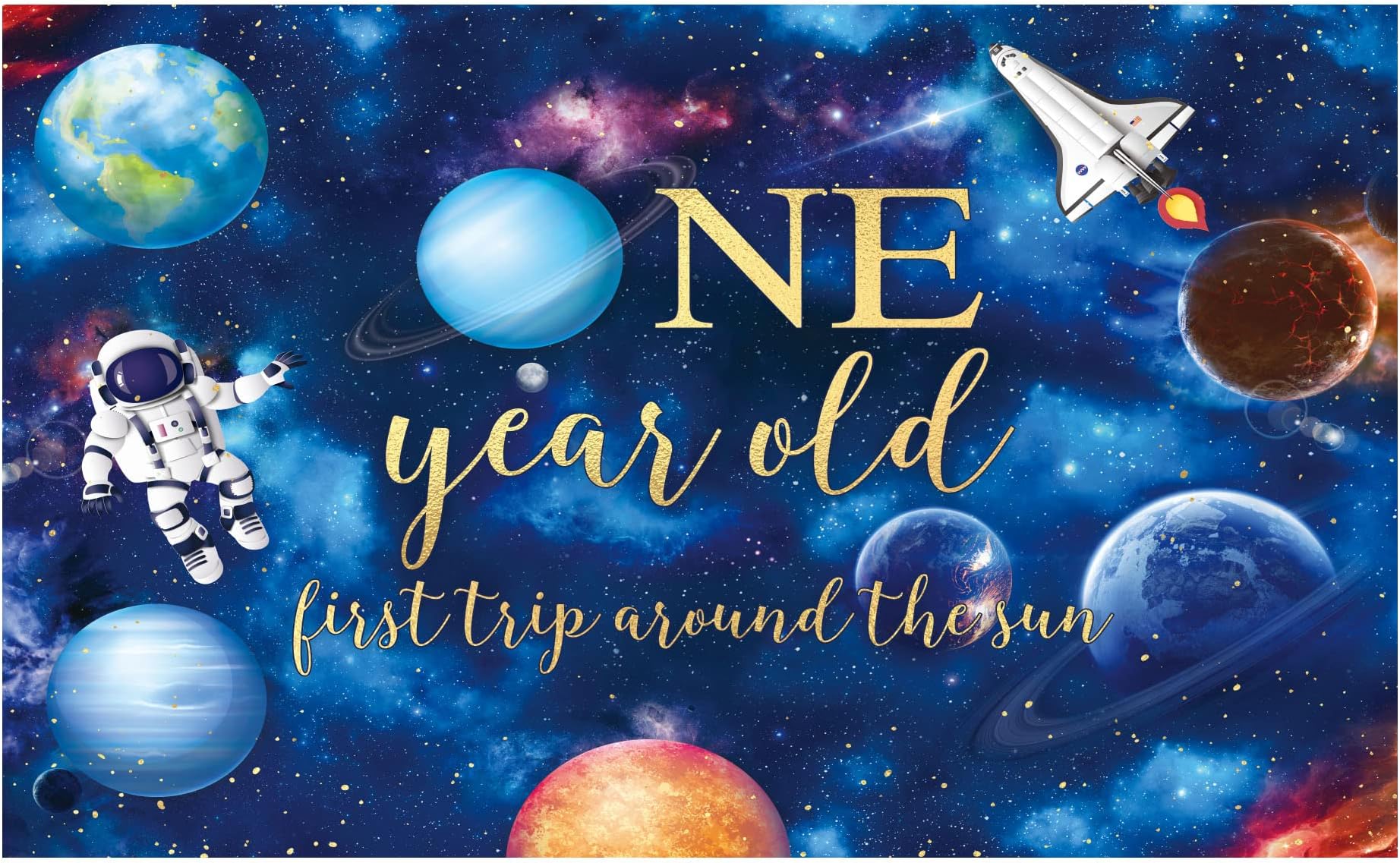 Amazon.com : Allenjoy Blue Outer Space Theme 1st Happy Birthday ...
