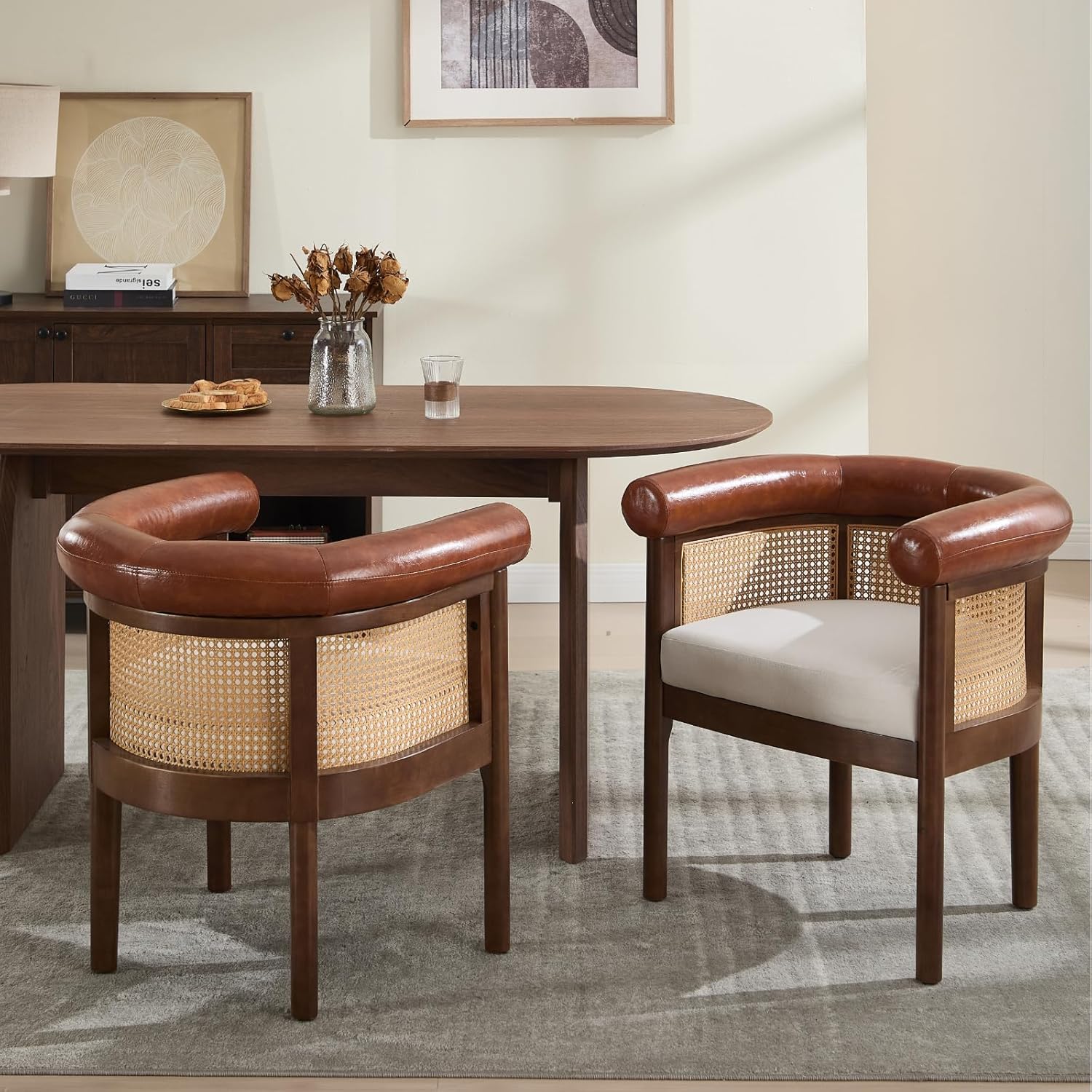 Amazon.com - CIMOTA Modern Barrel Dining Chairs Set of 2, Linen ...