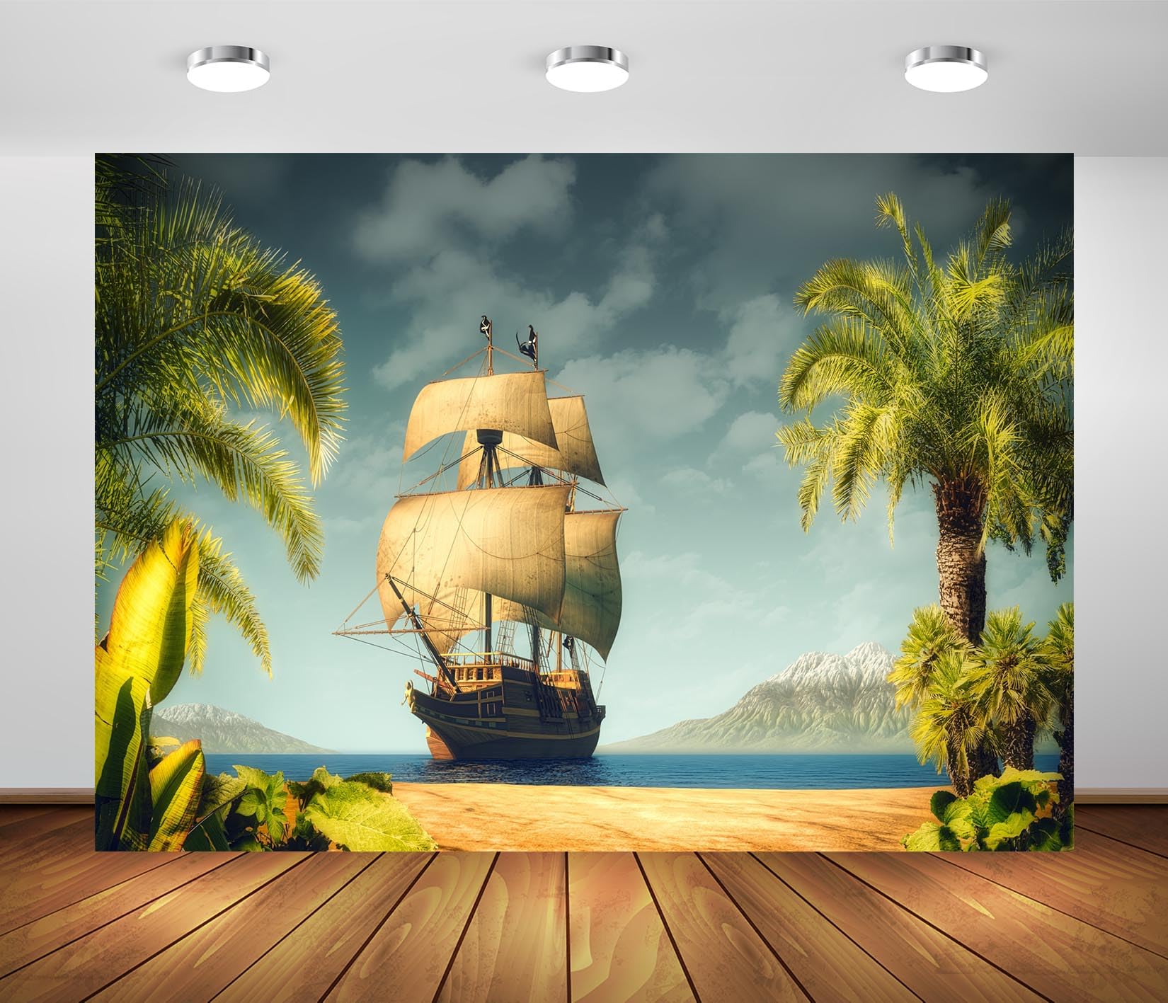 Amazon.com : BELECO 9x6ft Fabric Pirate Ship Backdrop Tropical Island ...
