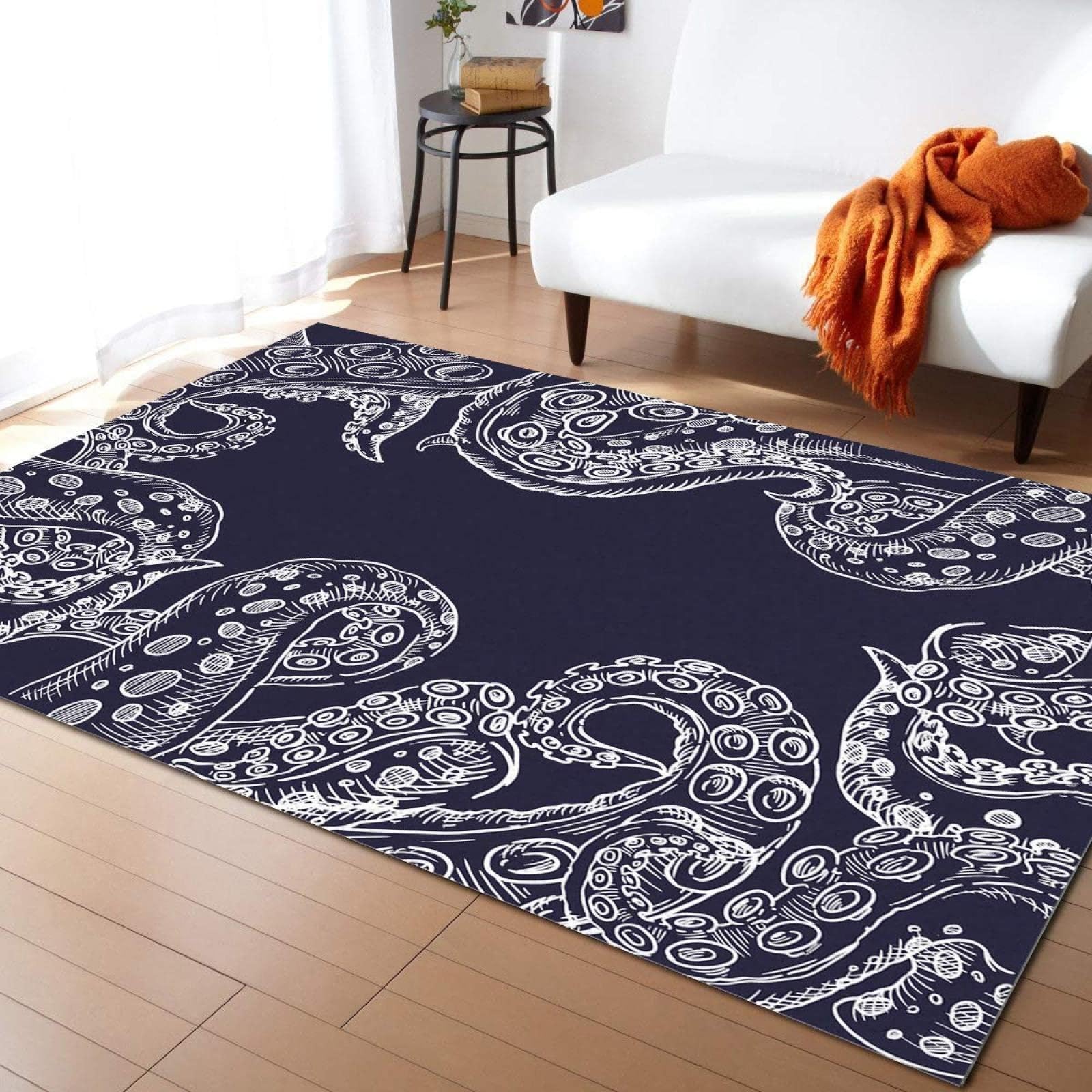 Amazon.com: Navy Blue Octopus Area Rugs, Deep Sea Monster Tentacle Easy ...