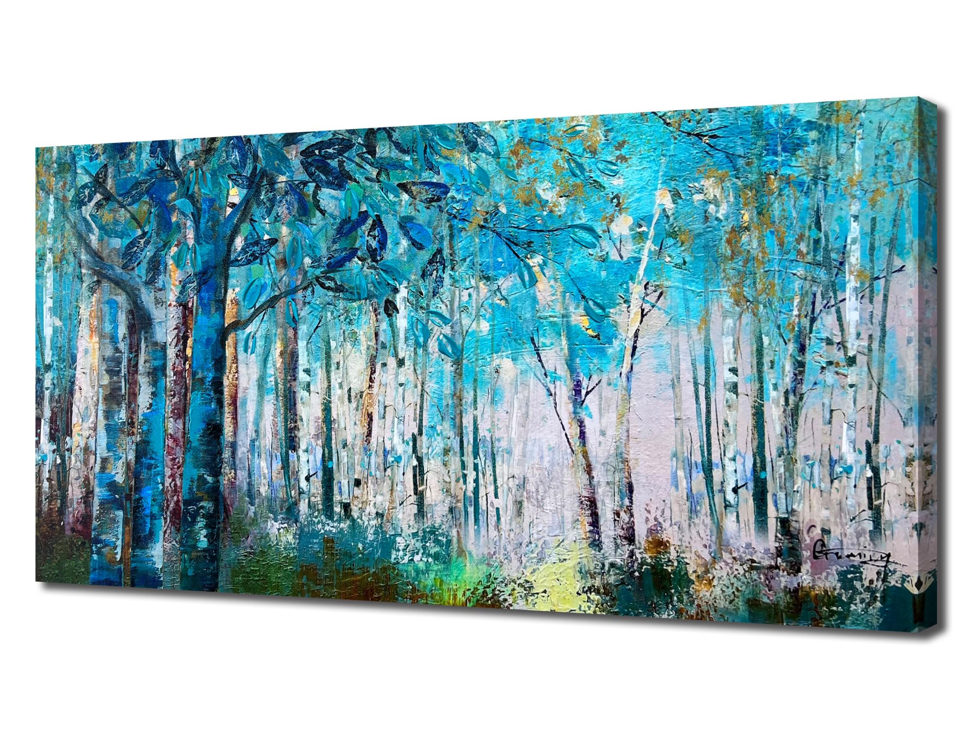 Ardemy Blue Tree Canvas Wall Art Forest Landscape Picture, Modern Birch ...