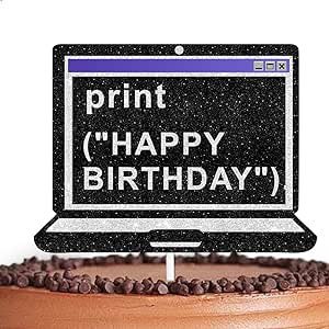 Amazon.com: Black Glitter Print Computer Cake Topper Pick for Software ...