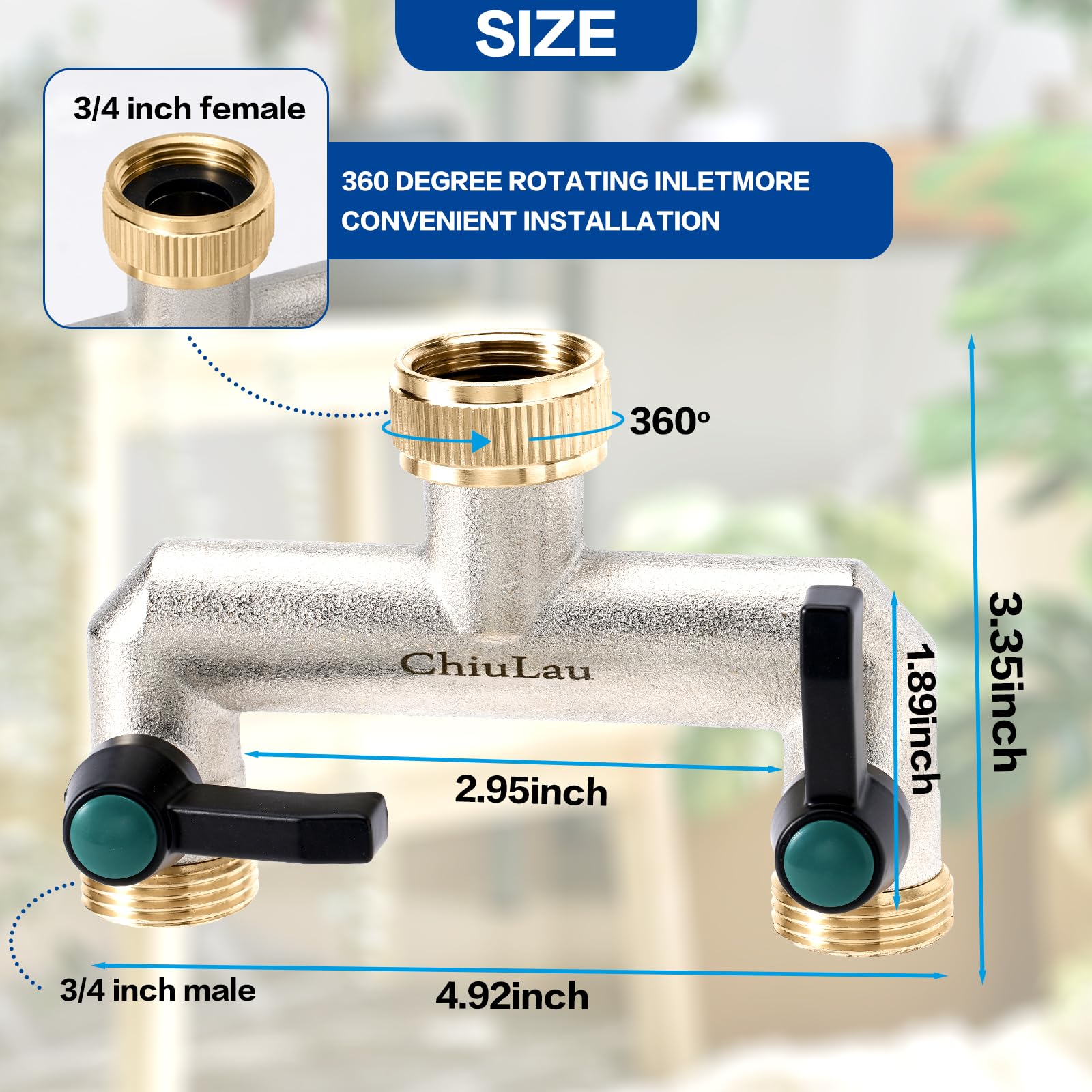 ChiuLau Brass Hose Splitter, 3/4 Inch 2 Way Tap Splitter Hose Manifold ...