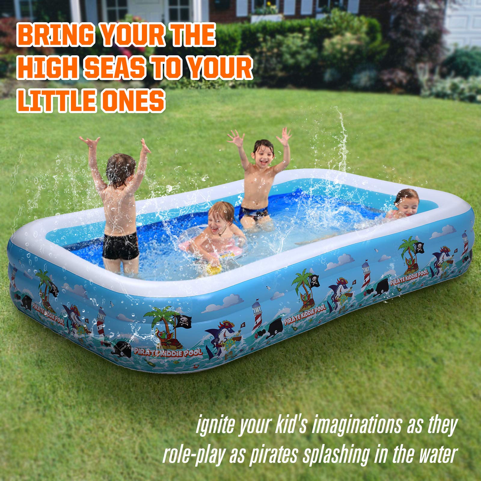 10 ft Inflatable Swimming Pool, Rectangular Above Ground Pool for Kids ...