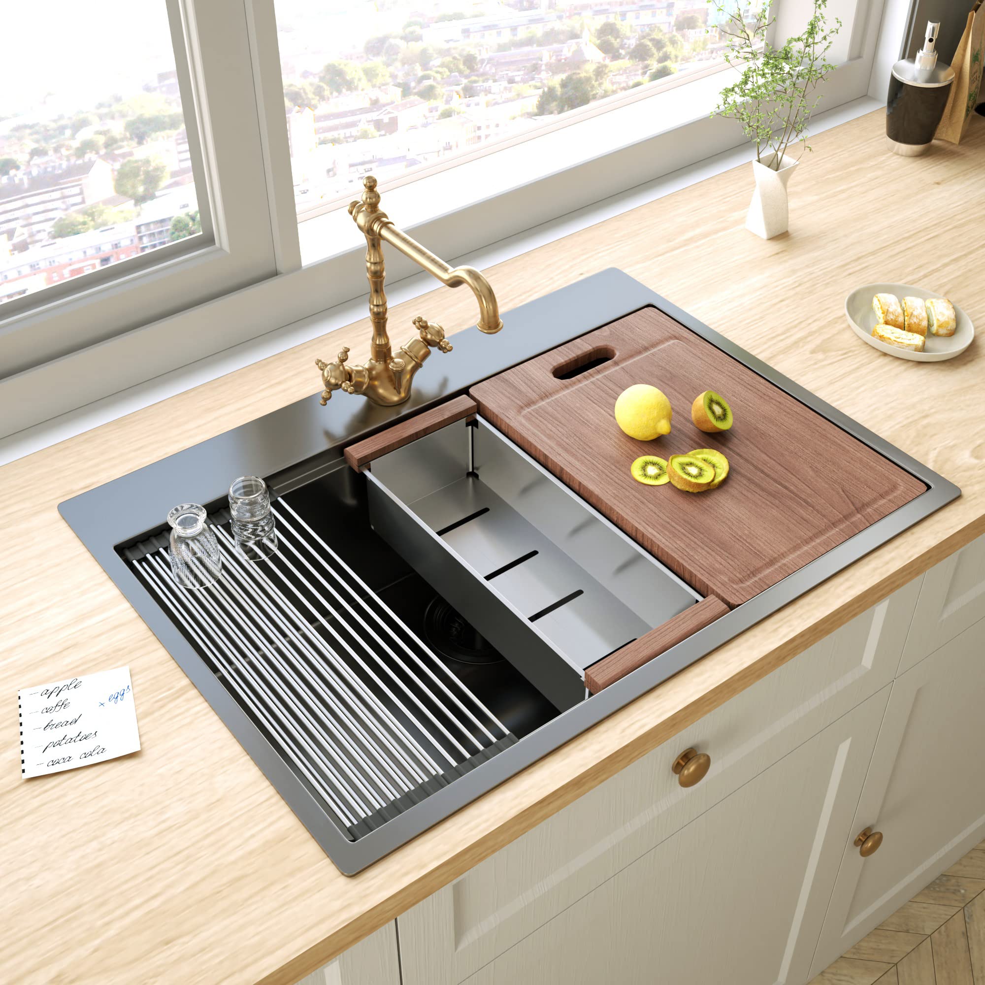 30 X 22 Black Drop In Kitchen Sink HERCATE 16 Gauge Stainless Steel