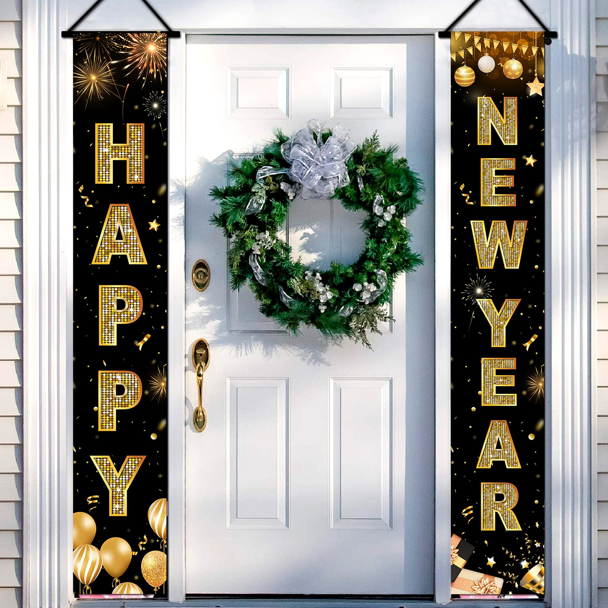 Amazon.com: Happy New Year Door Banner 2pcs(70.8"x 11.8") Happy New ...