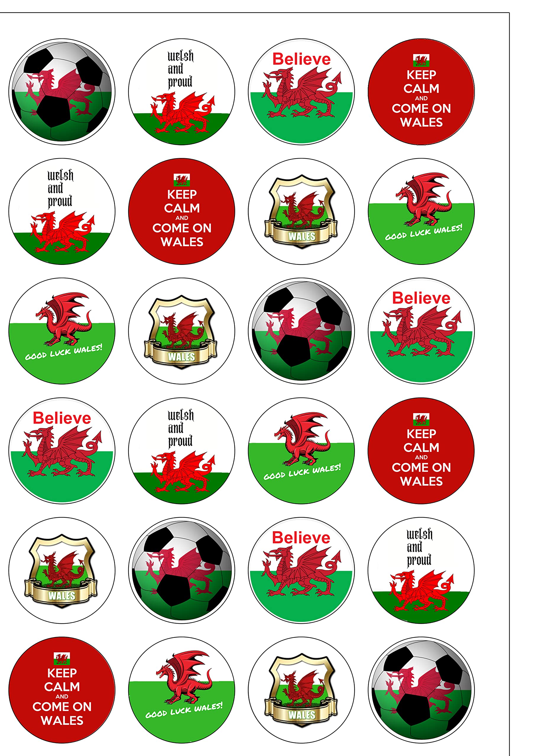 24 Precut Round Wales Welsh Football Rugby Sport Edible Wafer paper ...