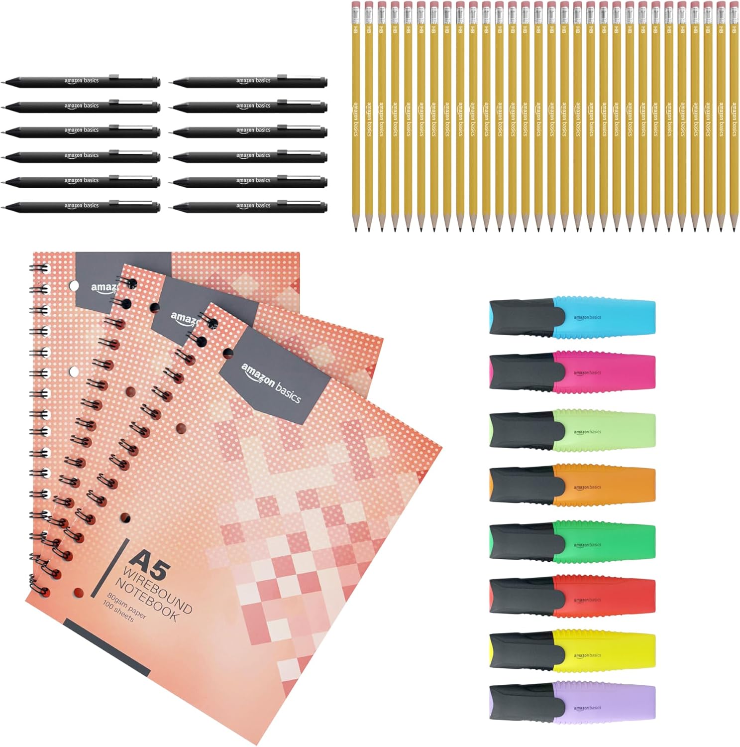Amazon Basics - Back to School Set: Pens, Pencils, Notepad ...