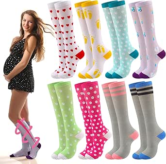 Amazon.com: HooLing 8 Pairs Maternity Compression Socks 20-30 Mmhg ...