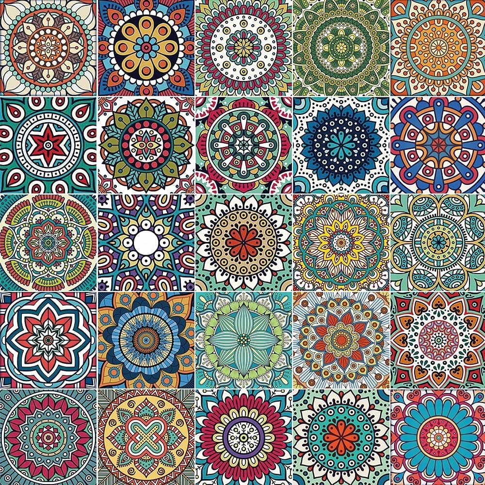 Amazon.com: 24Pcs Tile Stickers 6x6 Inch Bohemian Style Tile Stickers ...