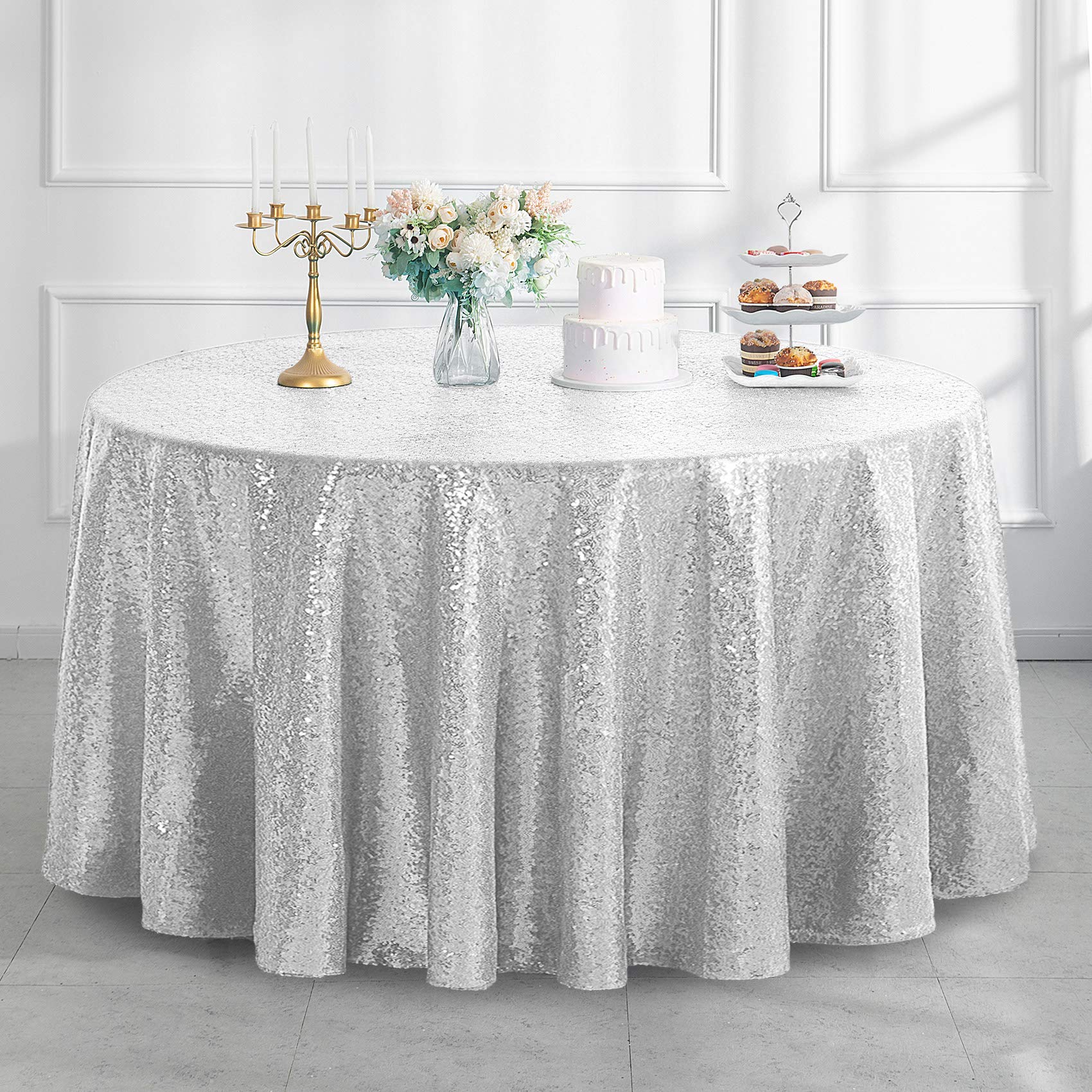 Silver Sequin Table Linen White And Silver Table Runner 2025