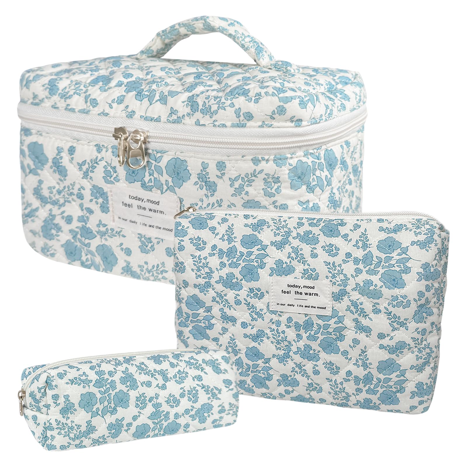 Amazon.com: Givurao 3Pcs Cotton Quilted Makeup Bag for Women Girls ...