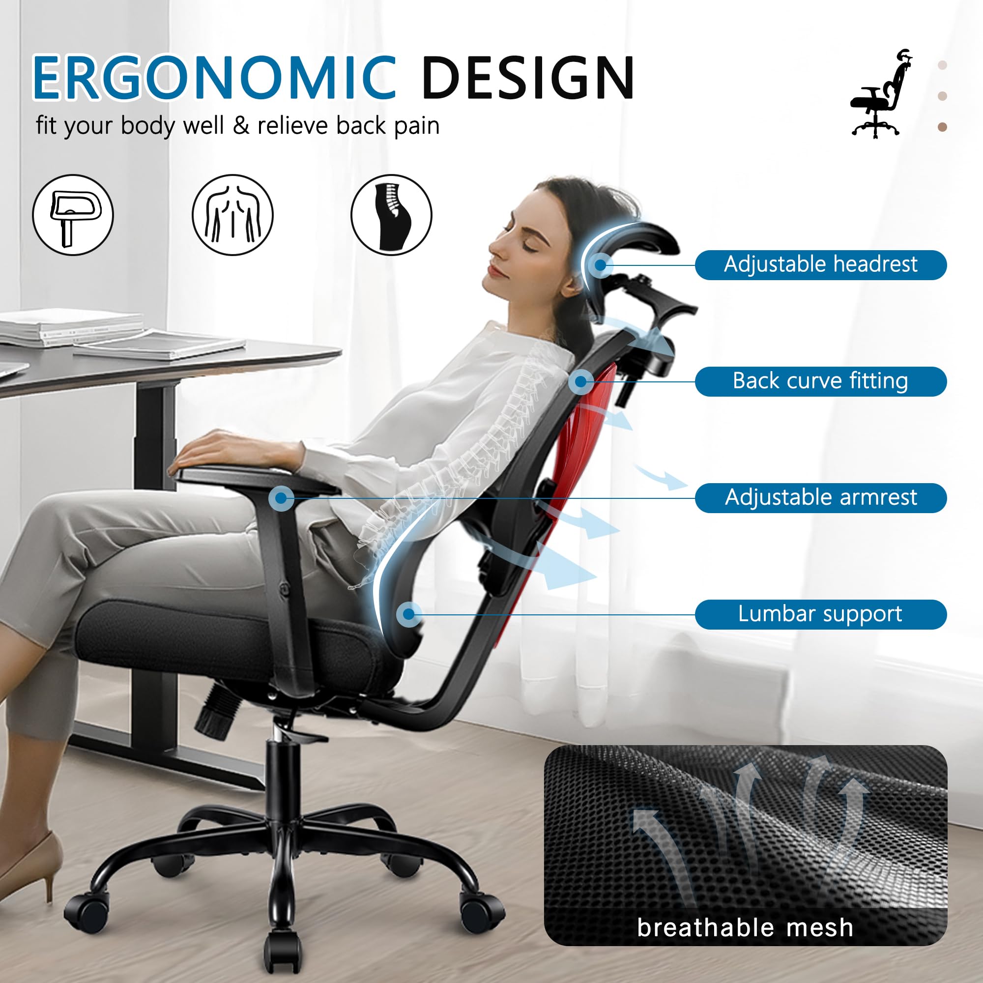 Snapklik.com : Winrise Office Chair Ergonomic Desk Chair Comfy Computer ...