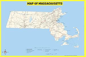 Amazon.com - Map Of Massachusetts Style B - 18x24 - Laminated Wall Map ...