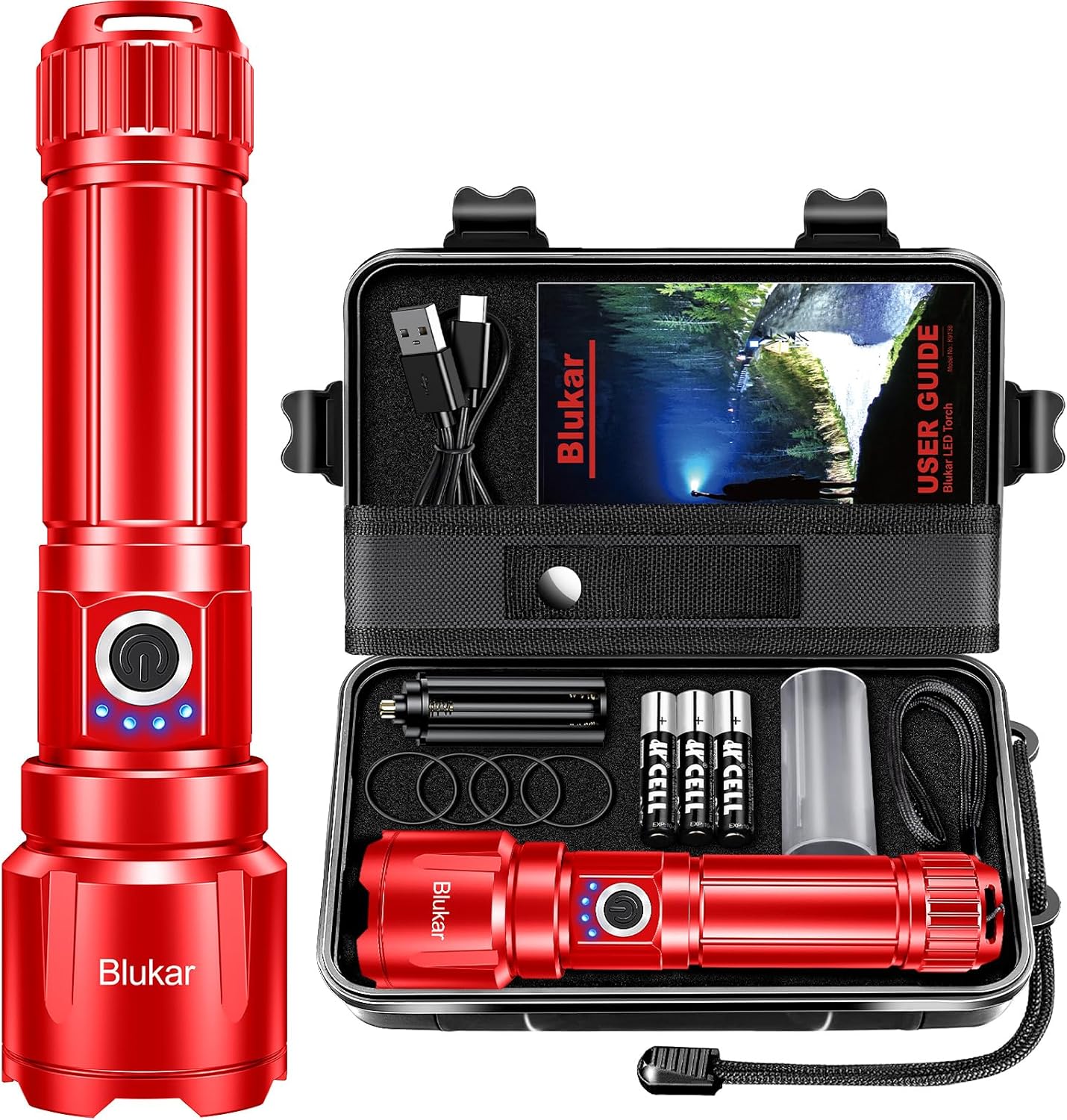 Blukar Flashlight Rechargeable, High Lumens 500000L Super Bright LED ...