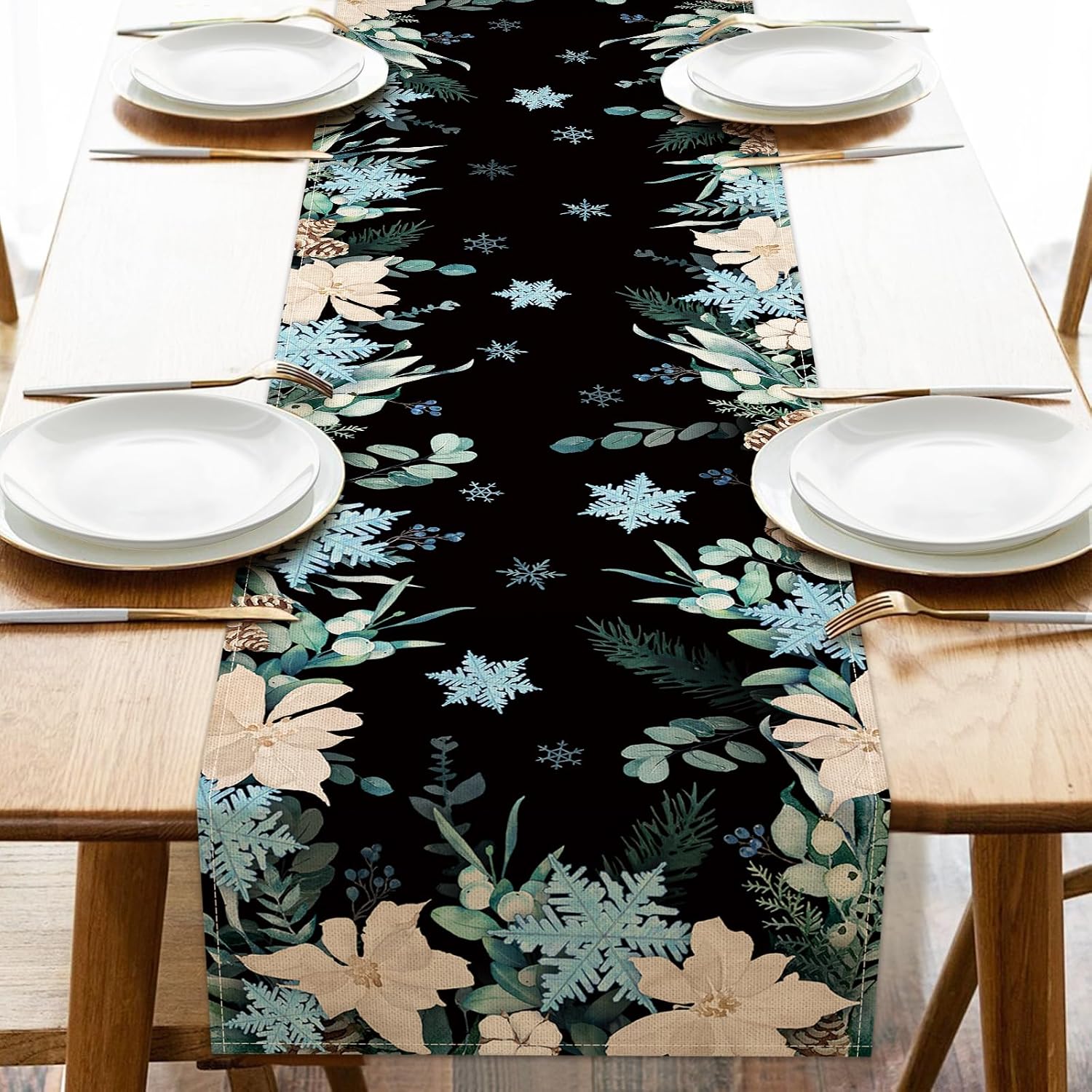 Amazon.com: Seliem Winter Poinsettia Table Runner, Snowflake Pine Cone ...