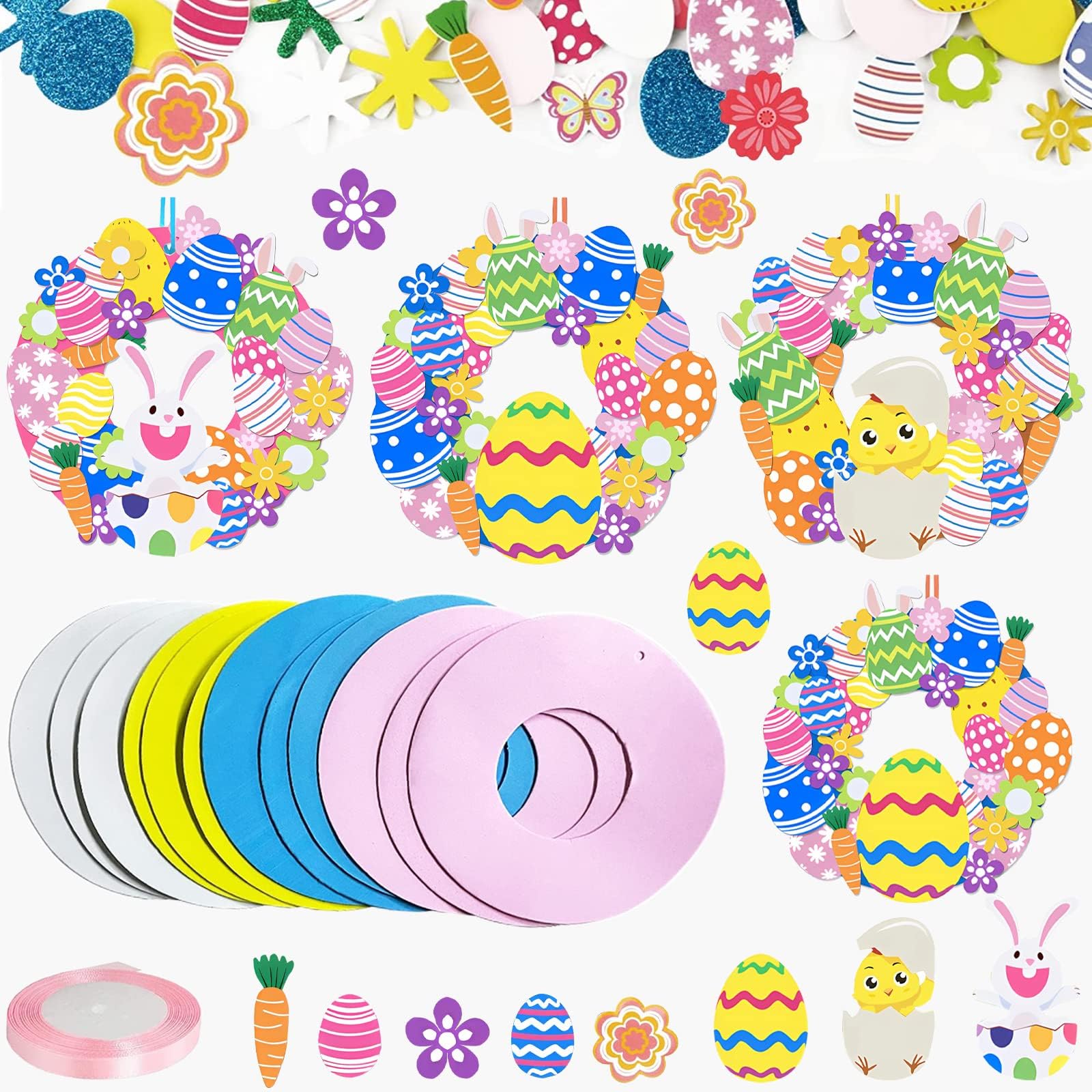 Adisno 12 Pieces Easter Kids DIY Wreath Kits, Easter Wreath Craft Kit ...