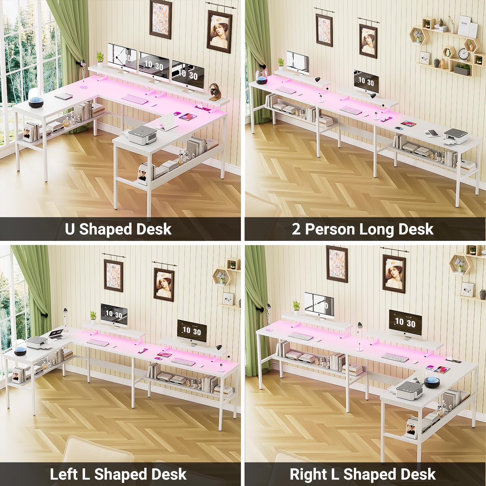 Snapklik.com : iSunirm Customizable U Shaped Desk, Reversible L Shaped ...