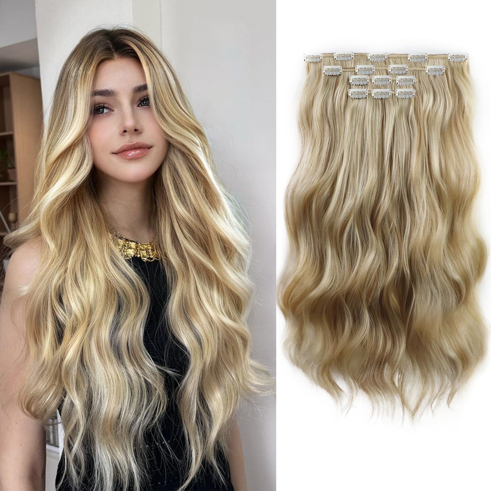 Amazon.com : Hair Extensions Clip ins XIXISNOW 22inch Long Wavy ...