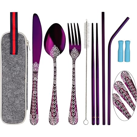 Amazon.com | Travel Utensils Set with Case Reusable Portable Cutlery ...