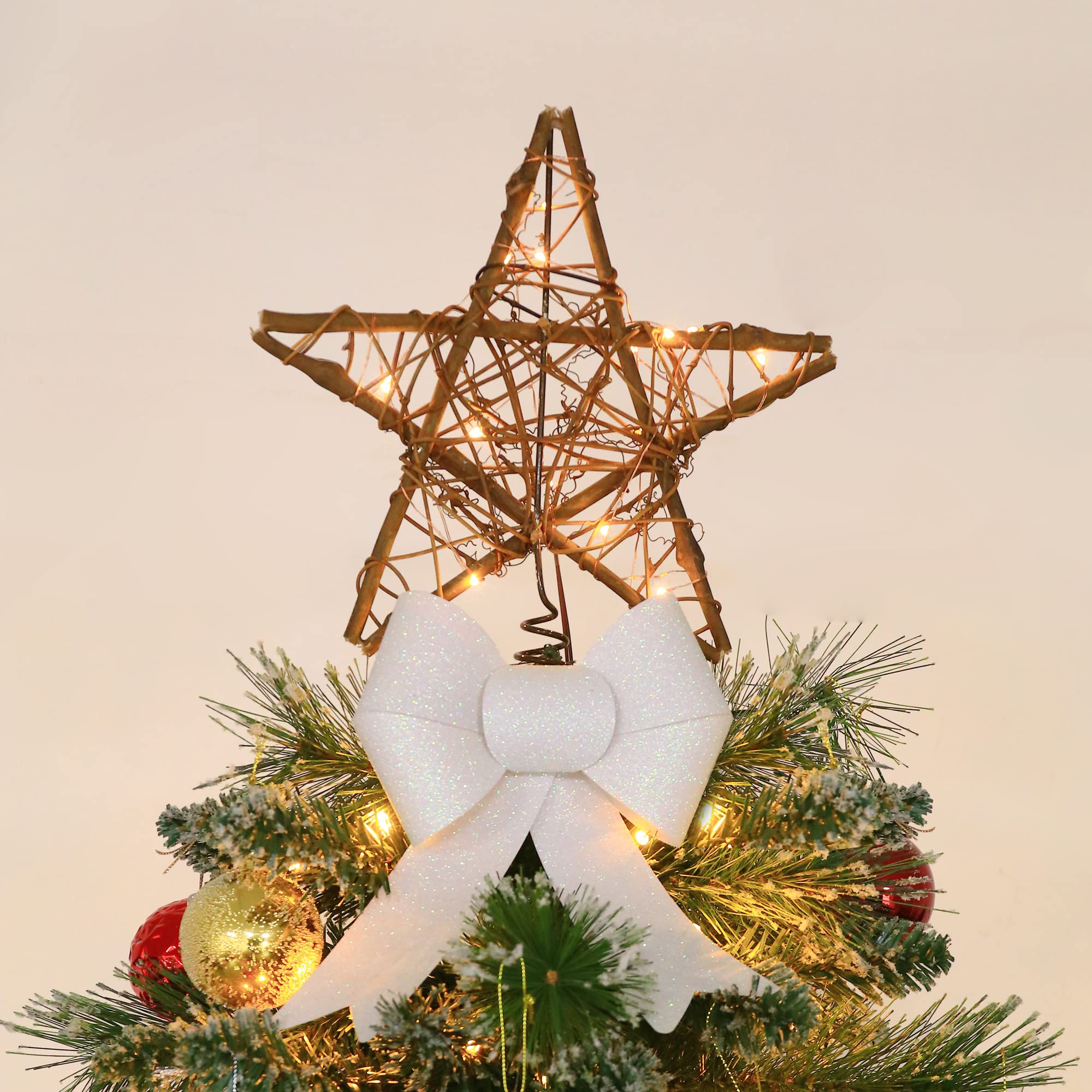 Amazon.com: Christmas Tree Topper,Lighted Branch Rattan Star Tree ...