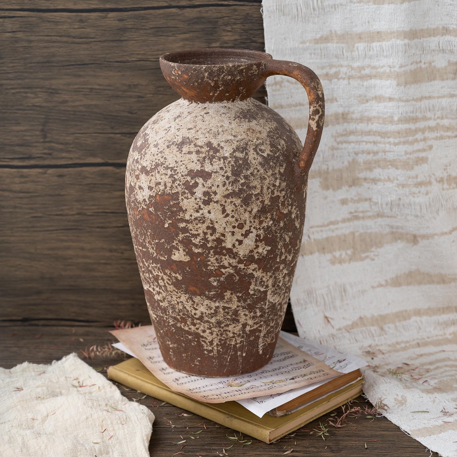 Amazon.com: Brown Ceramic Rustic Farmhouse Vase Jug Pitcher with Handle ...