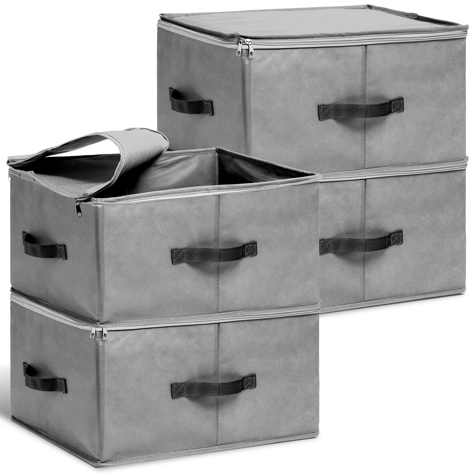 4 Pcs Fabric Storage Box with Zip Lid Folding Closet Organization ...