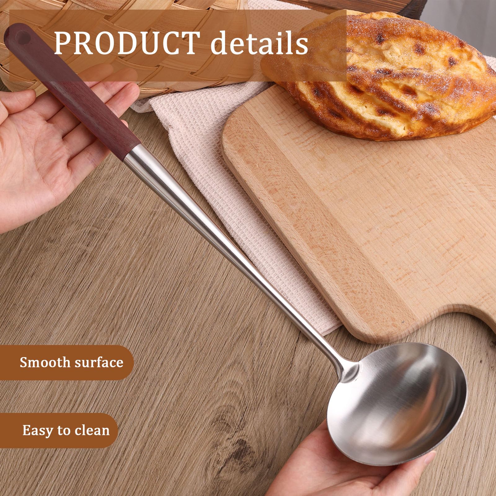 Snapklik.com : Wooden Handle Soup Ladle, 17 Inches Stainless Steel ...