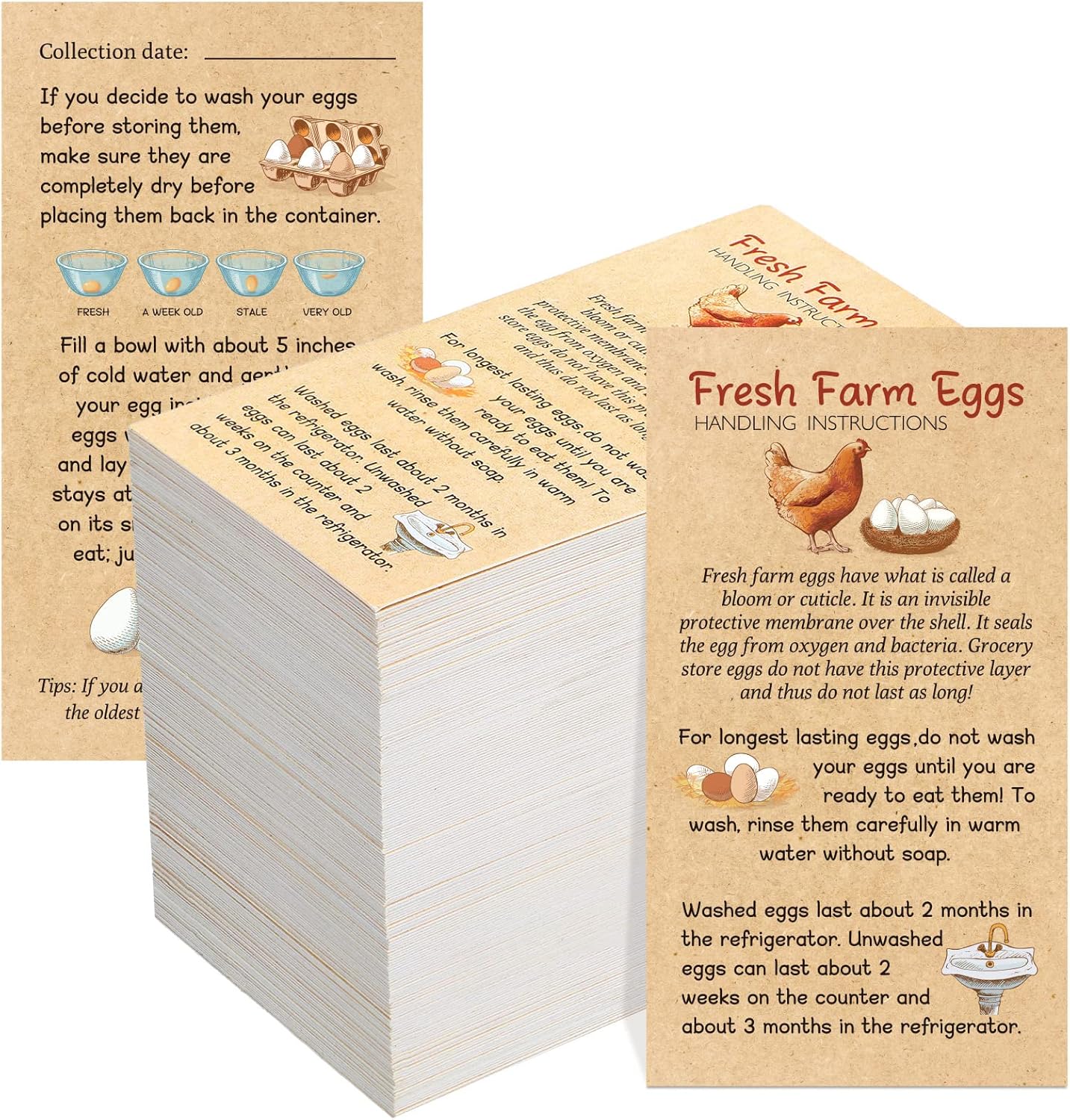 Fresh Farm Eggs Handling Instruction Cards 2 x 3.5'' Egg Carton Stamp ...