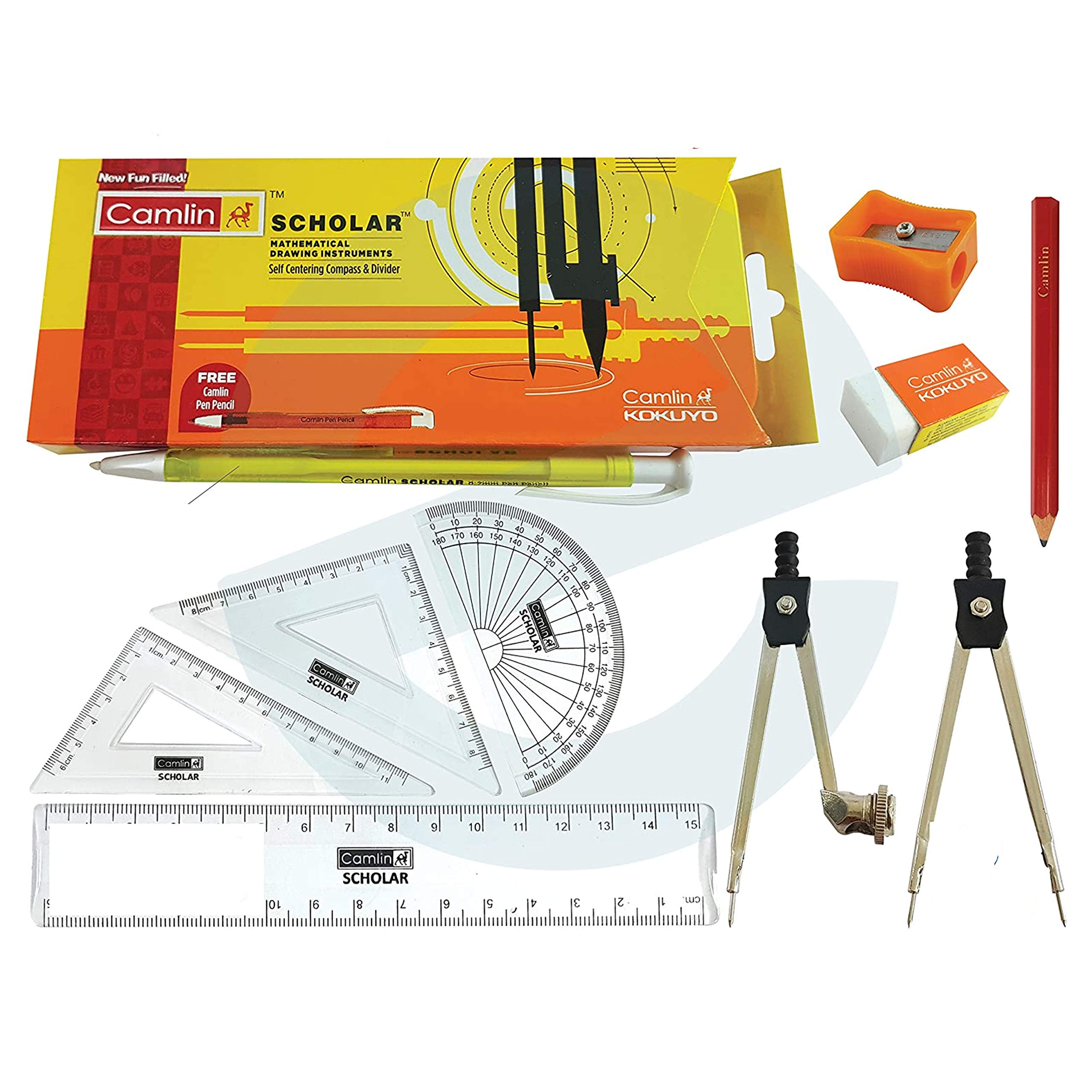 Camlin KOKUYO 10Pcs Scholar Maths Instruments Geometry Box With Free ...