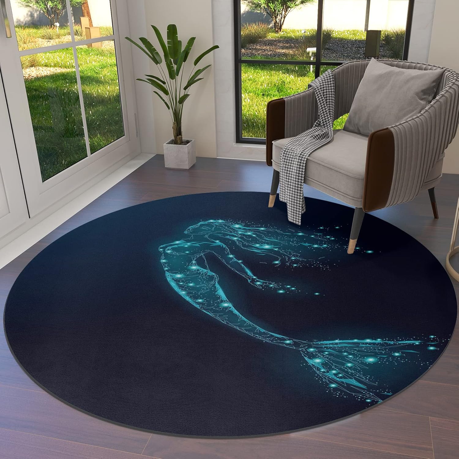 MUSEDAY Indoor Large Round Area Rug Soft Kitchen Rug Mermaid Swimming ...