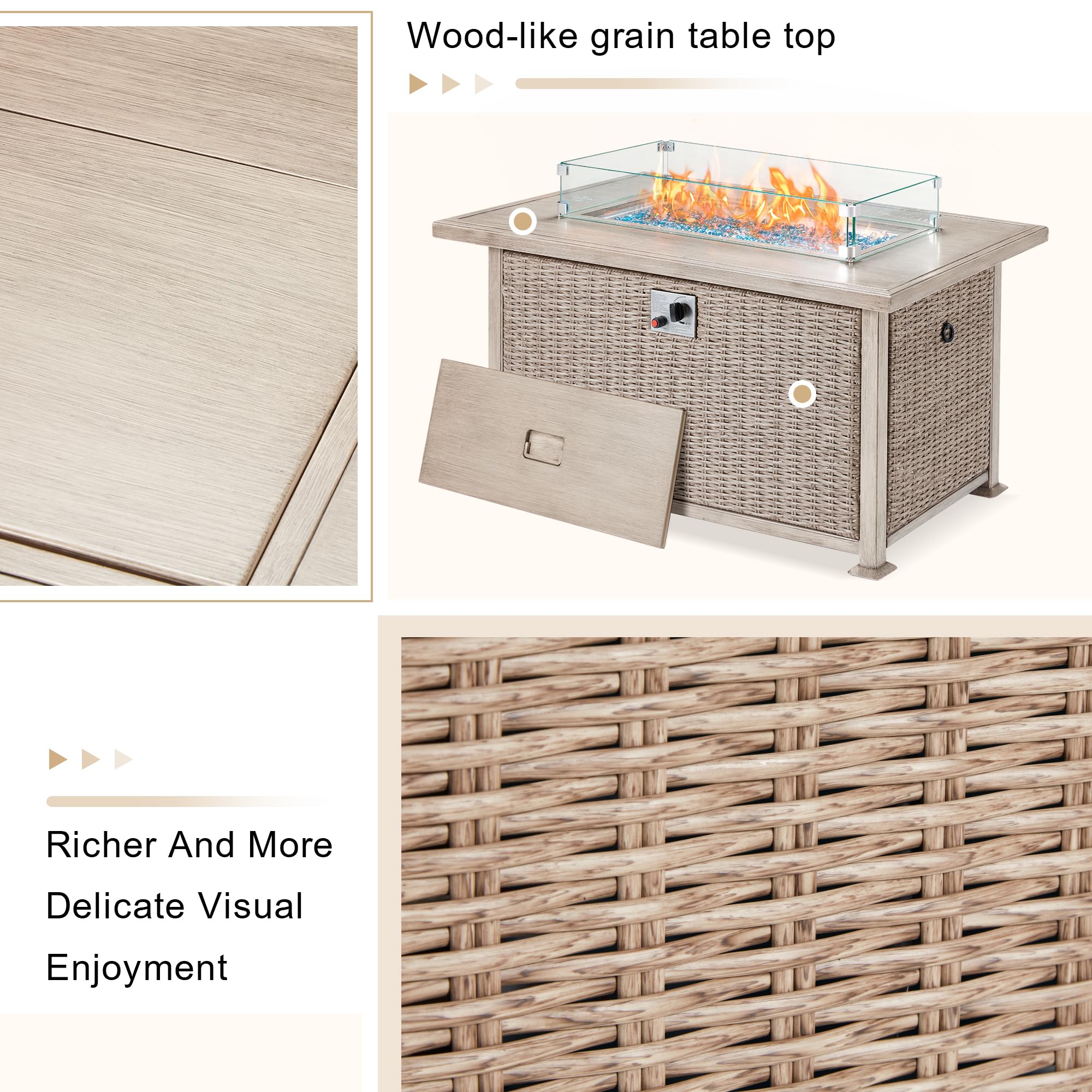 Homrest 44 in Propane Fire Pit Table,50,000 BTU Auto-Ignition Gas Fire ...