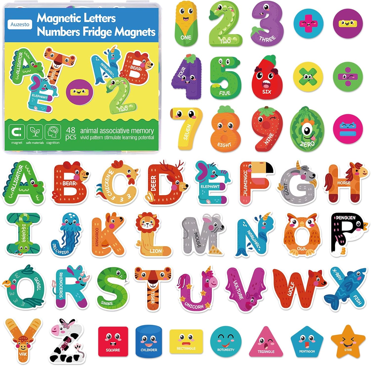 Amazon.com: Auzesto 48Pcs Magnetic Letters and Numbers Fridge Magnets ...