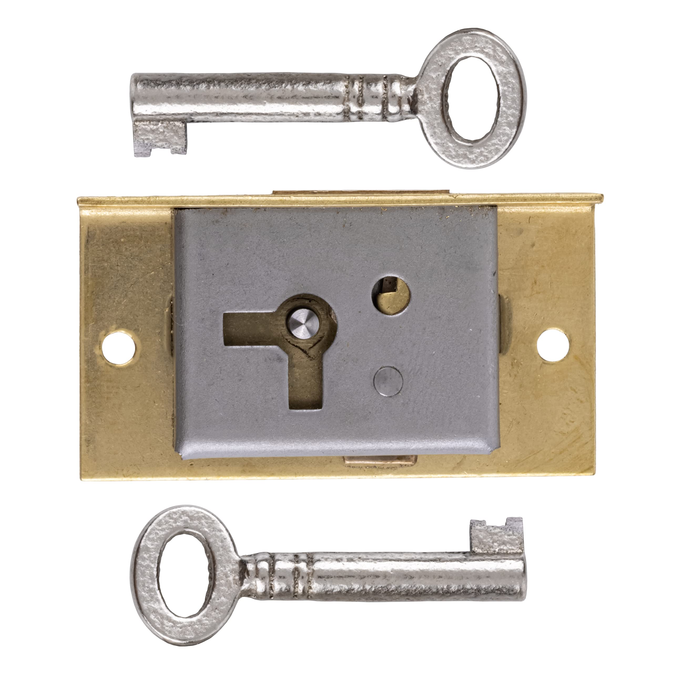 Small Right Hand Cabinet Door or Drawer Brass Plated Half Mortise Lock ...