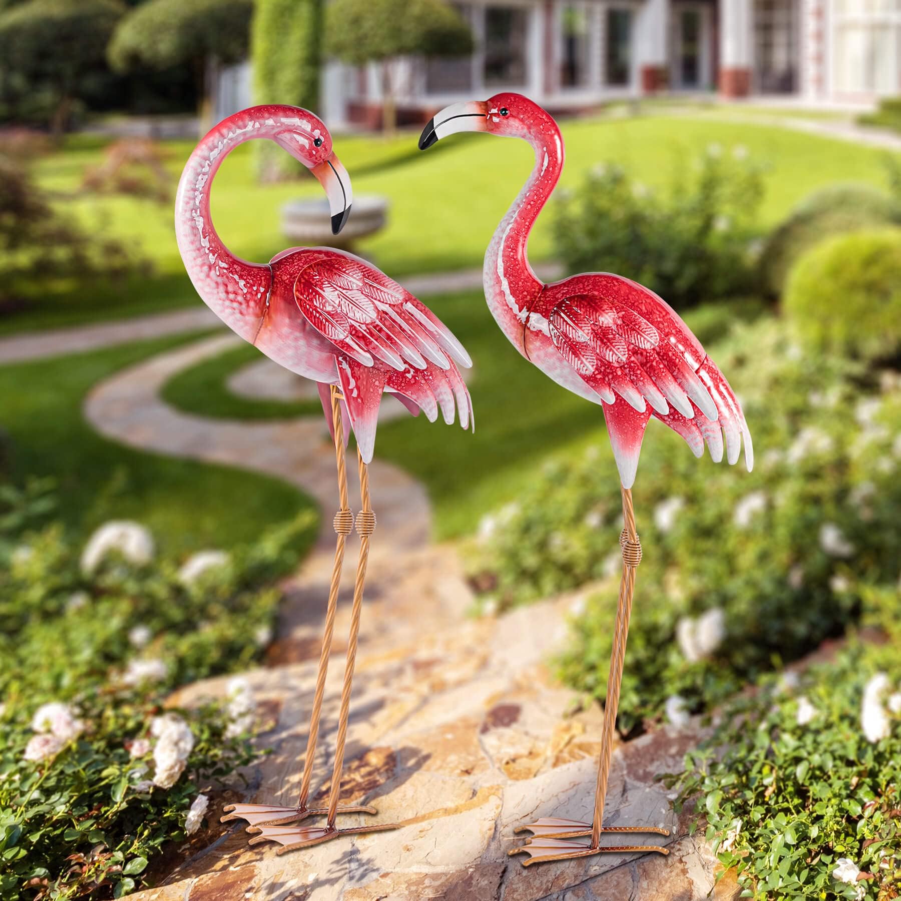 Amazon.com: XONOR Metal Flamingo Garden Statues Large Red Flamingo Yard ...