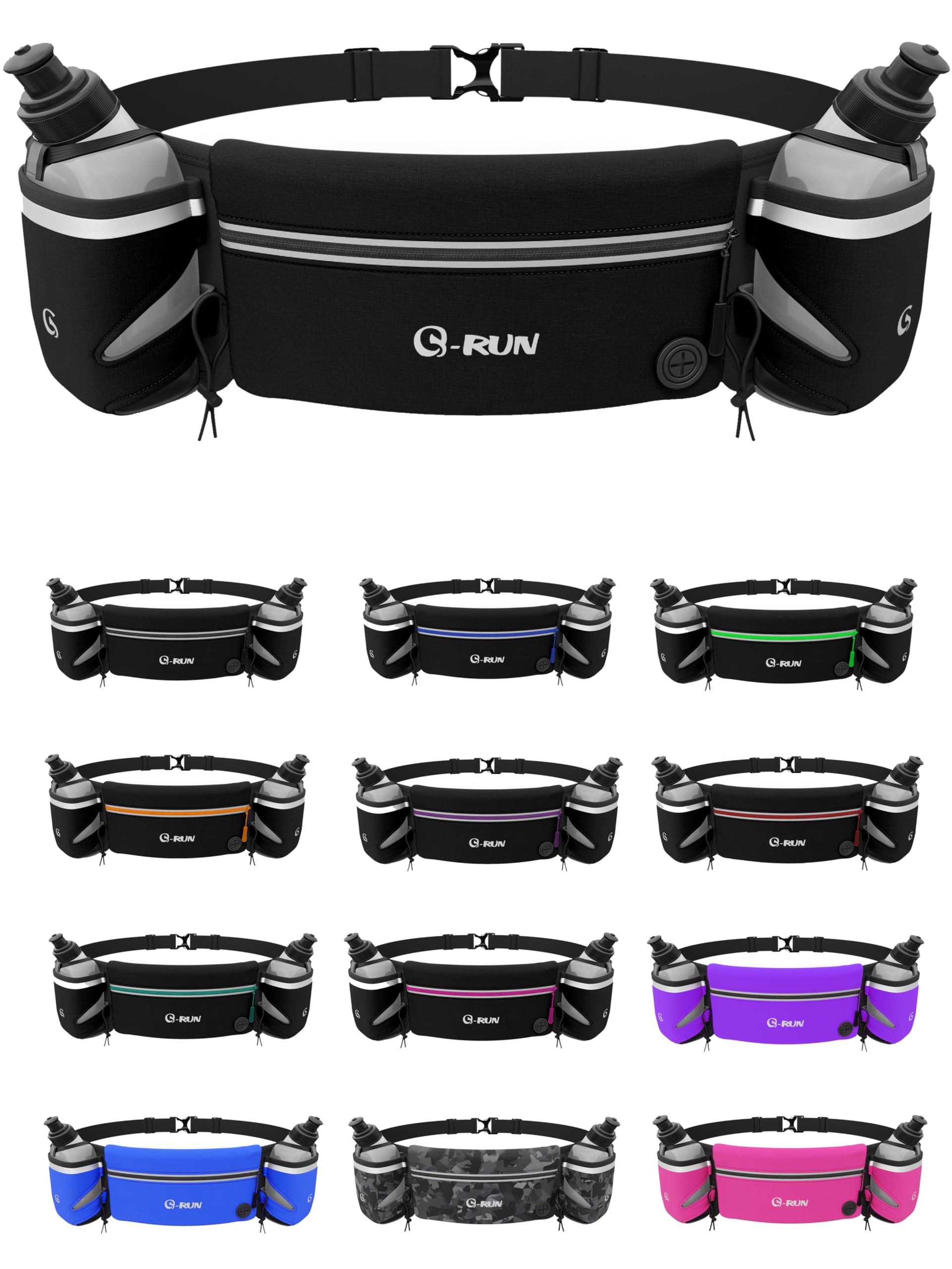 Amazon.com: Hydration Running Belt with 2x10oz Bottles - Water Belts ...