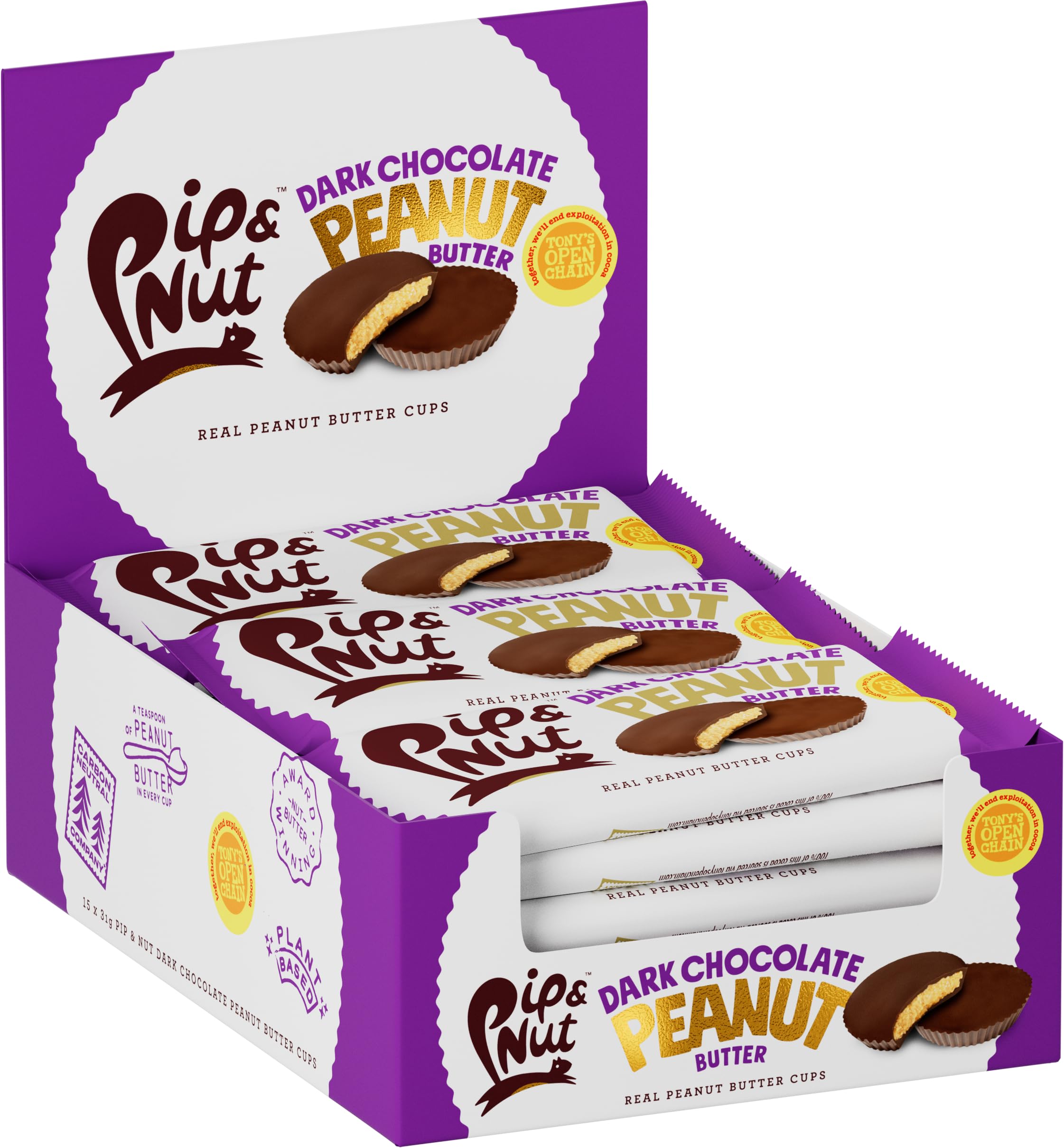 Pip & Nut - Dark Chocolate Peanut Butter Cups (15 Pack - 2 Cups per ...