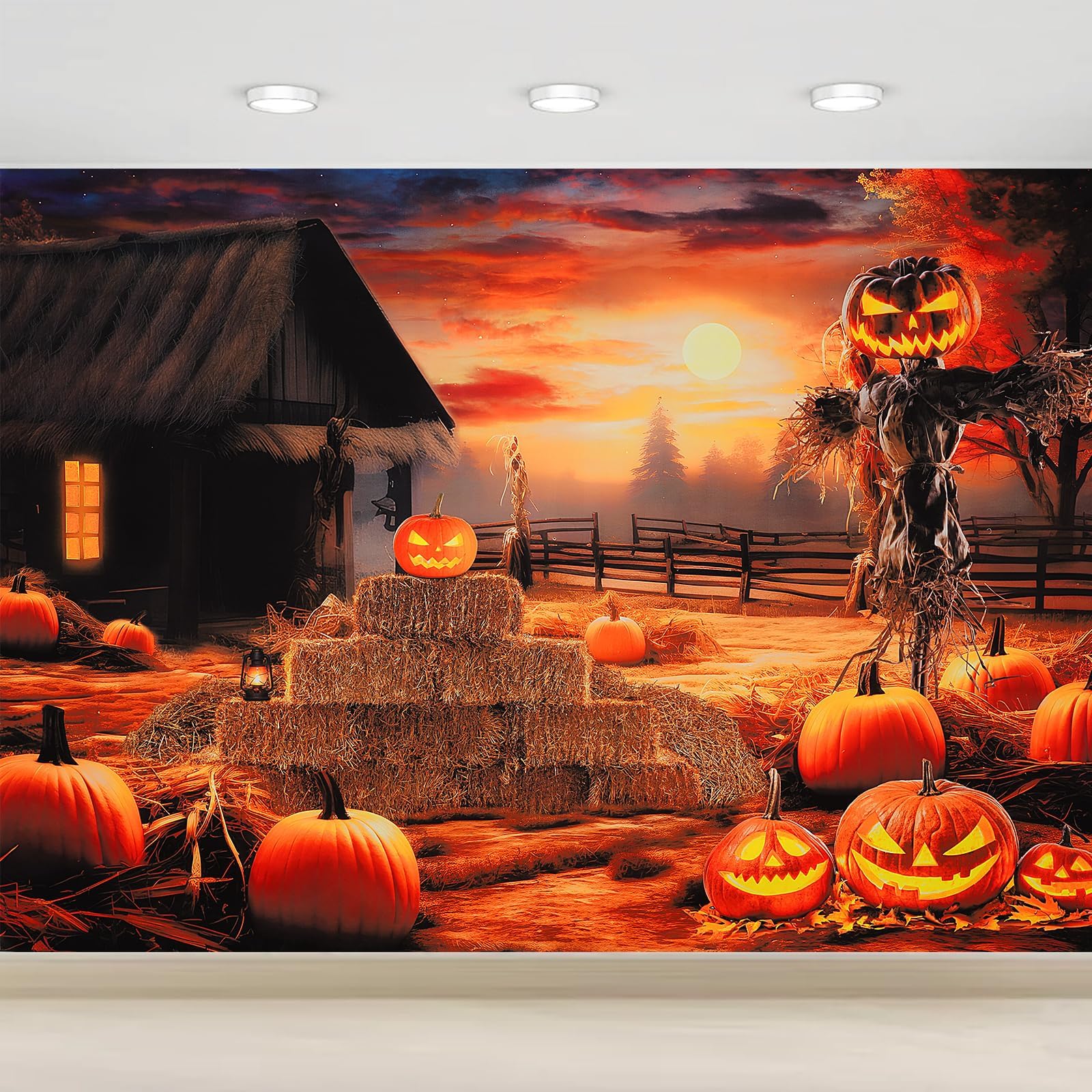 Amazon.com : WENMER 5x7ft Devil Pumpkin Scarecrow Backdrop, Halloween ...