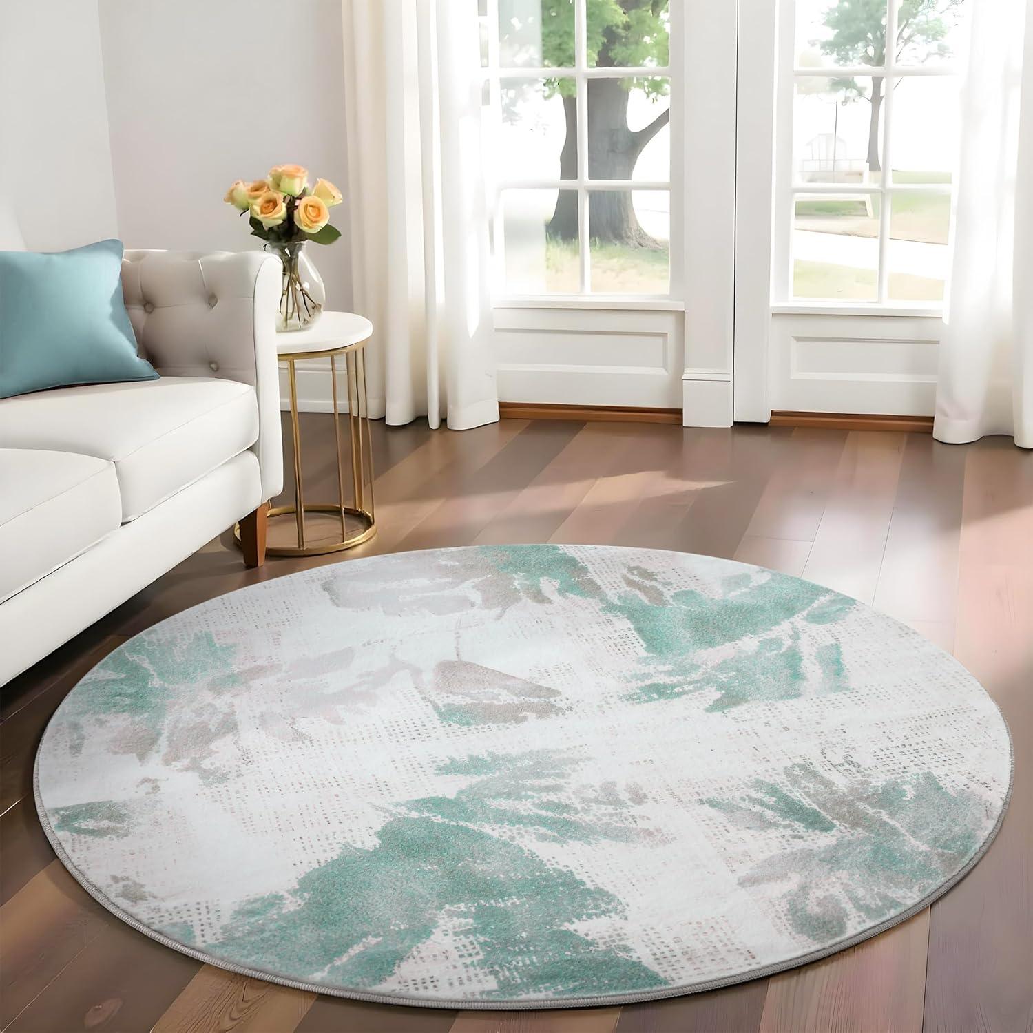 Amazon.com: Carvapet Modern Abstract Round Rugs Non-Slip Washable ...