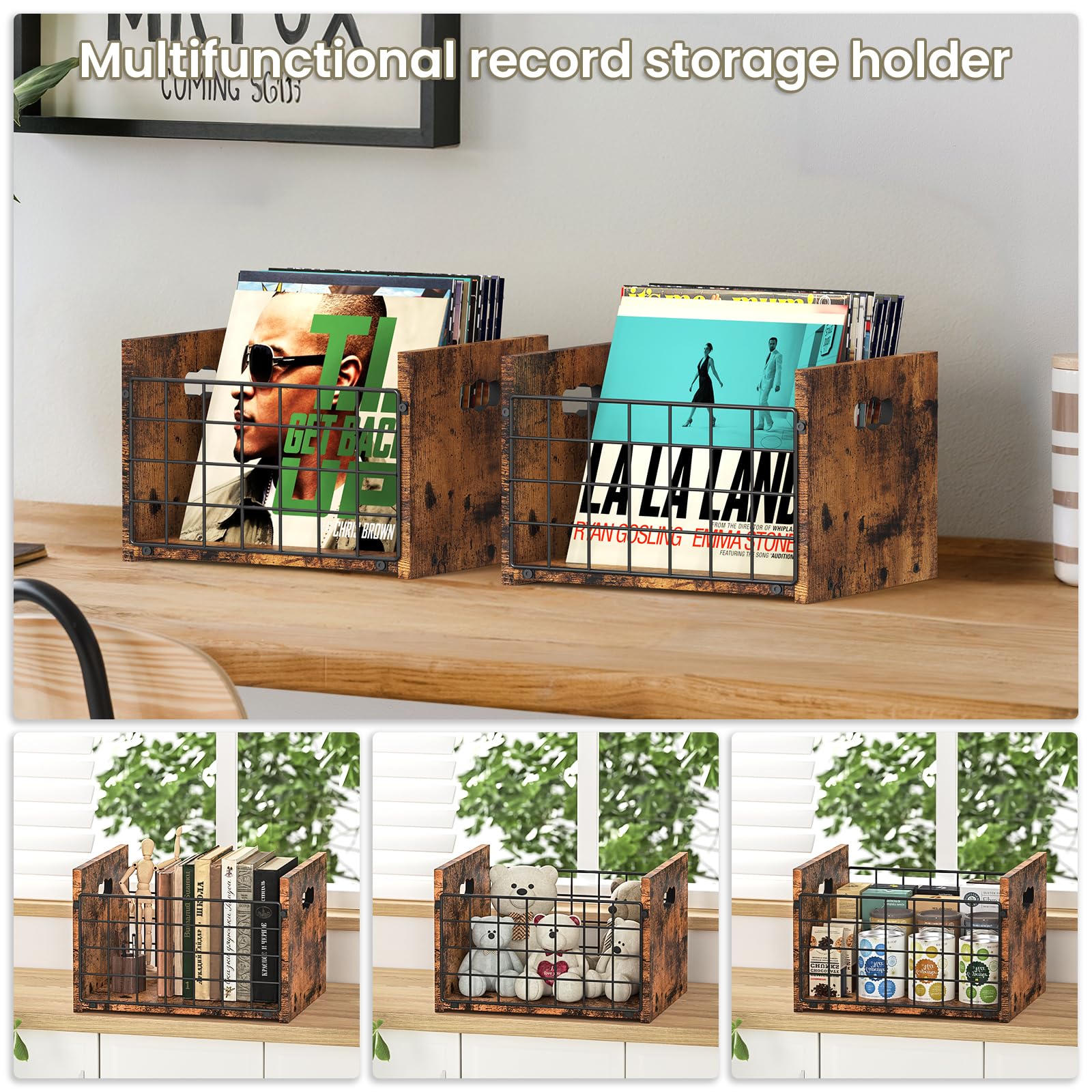 Snapklik.com : Record Album Storage Crate, 2 Pack Vinyl Record Storage ...