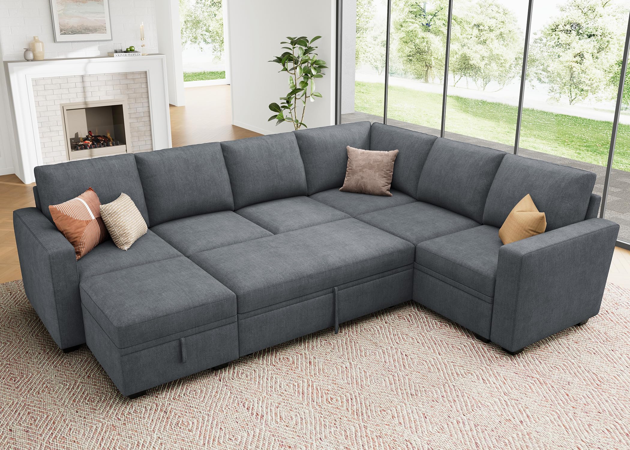 Amazon.com: HONBAY Modular Sectional Couch with Pull Out Bed, Chenille ...