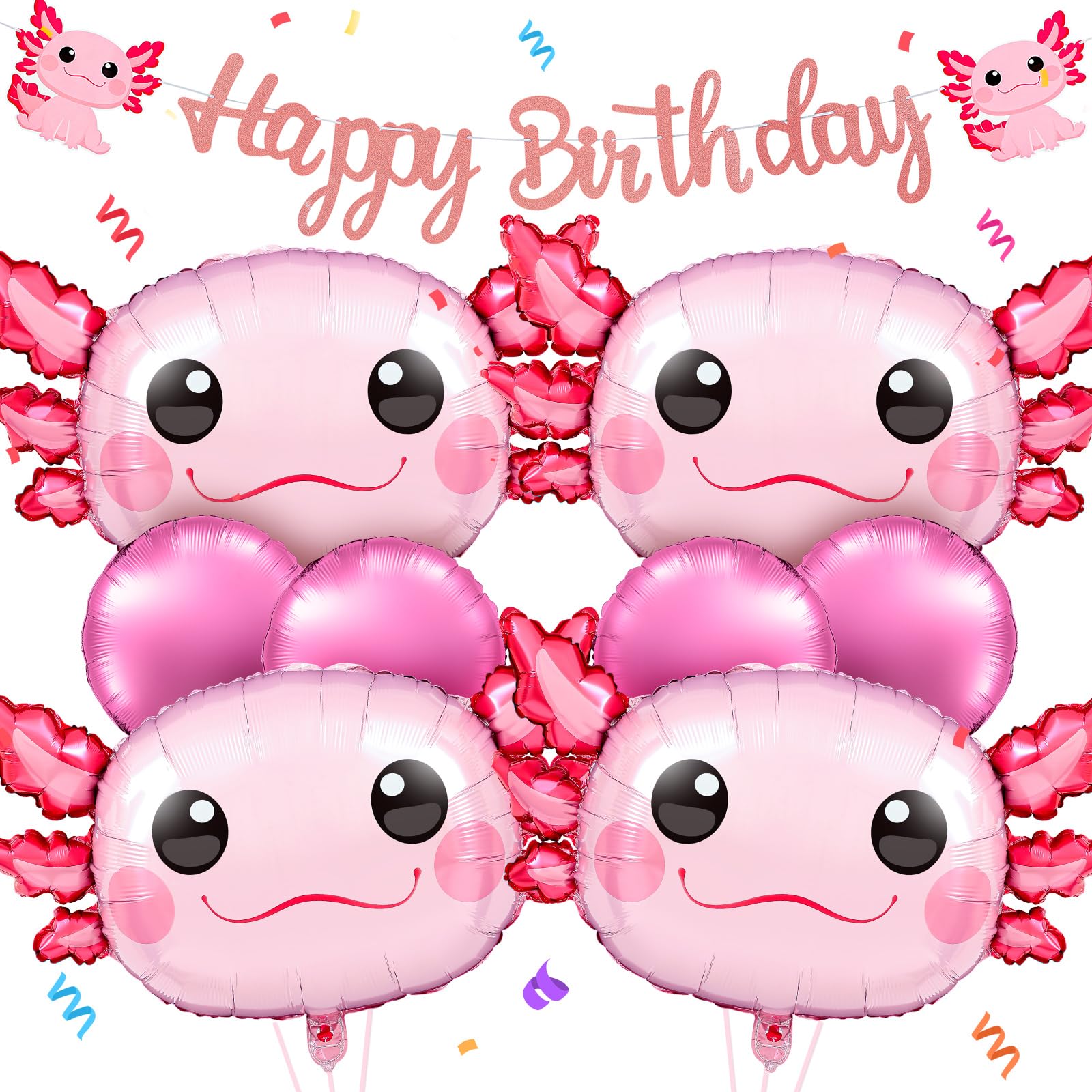 Amazon.com: Trandraft 9 Pcs Axolotl Birthday Decorations Pink ...