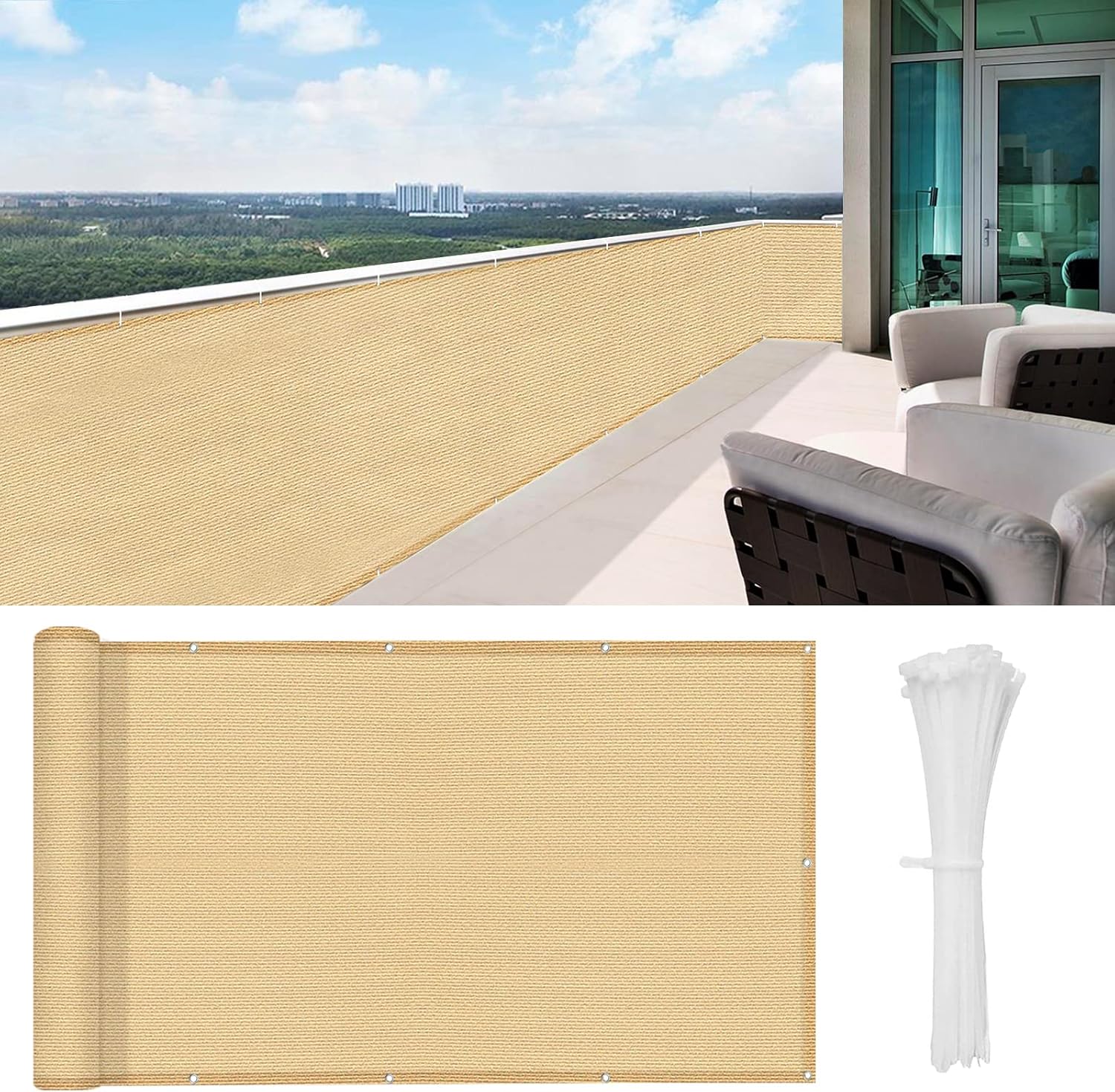 HENG FENG Balcony Screen Privacy Protection 90X400cm HDPE 185 g/m² UV ...