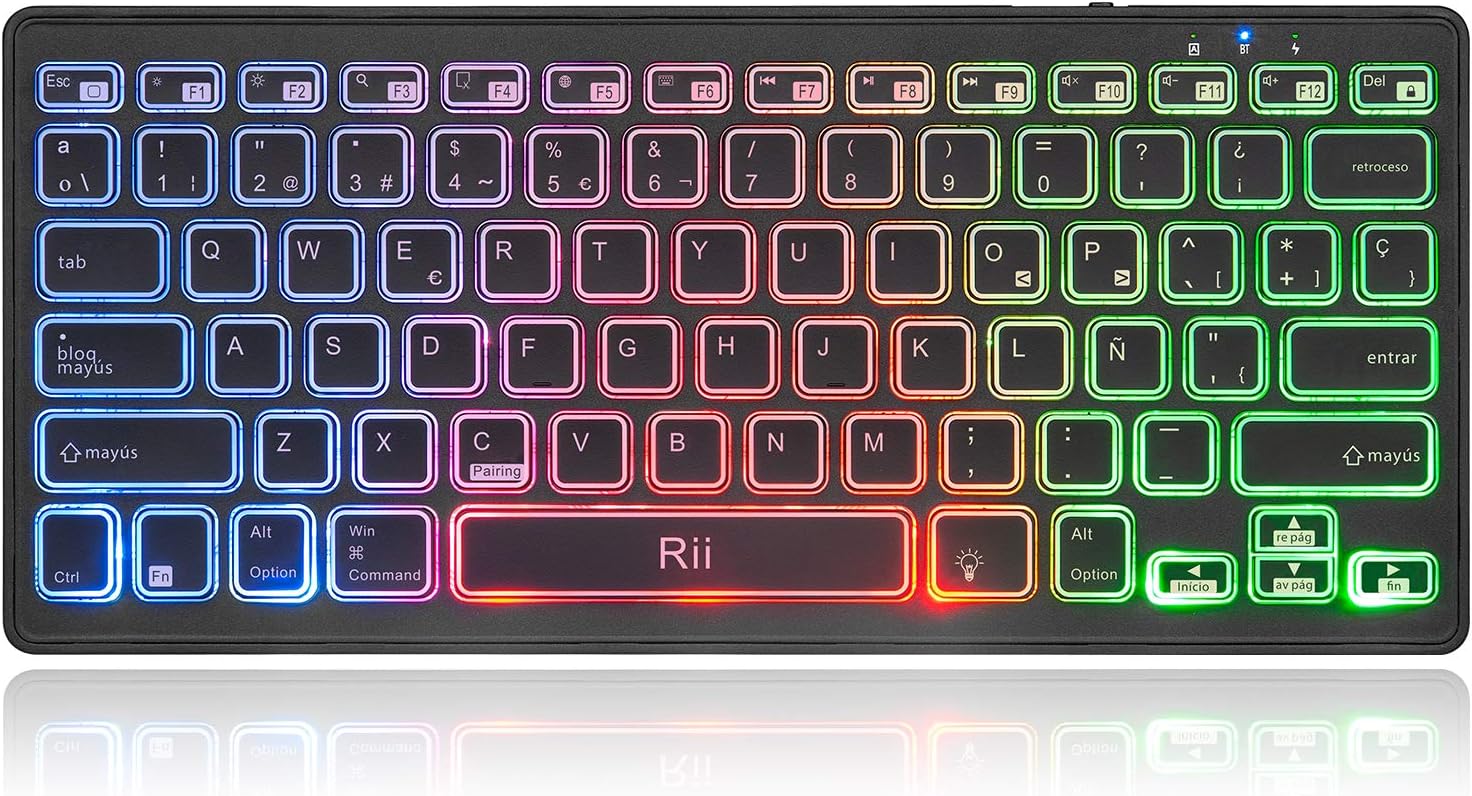 Rii K18 Plus -Teclado Inalámbrico Touchpad Español con 3 Colores LED ...