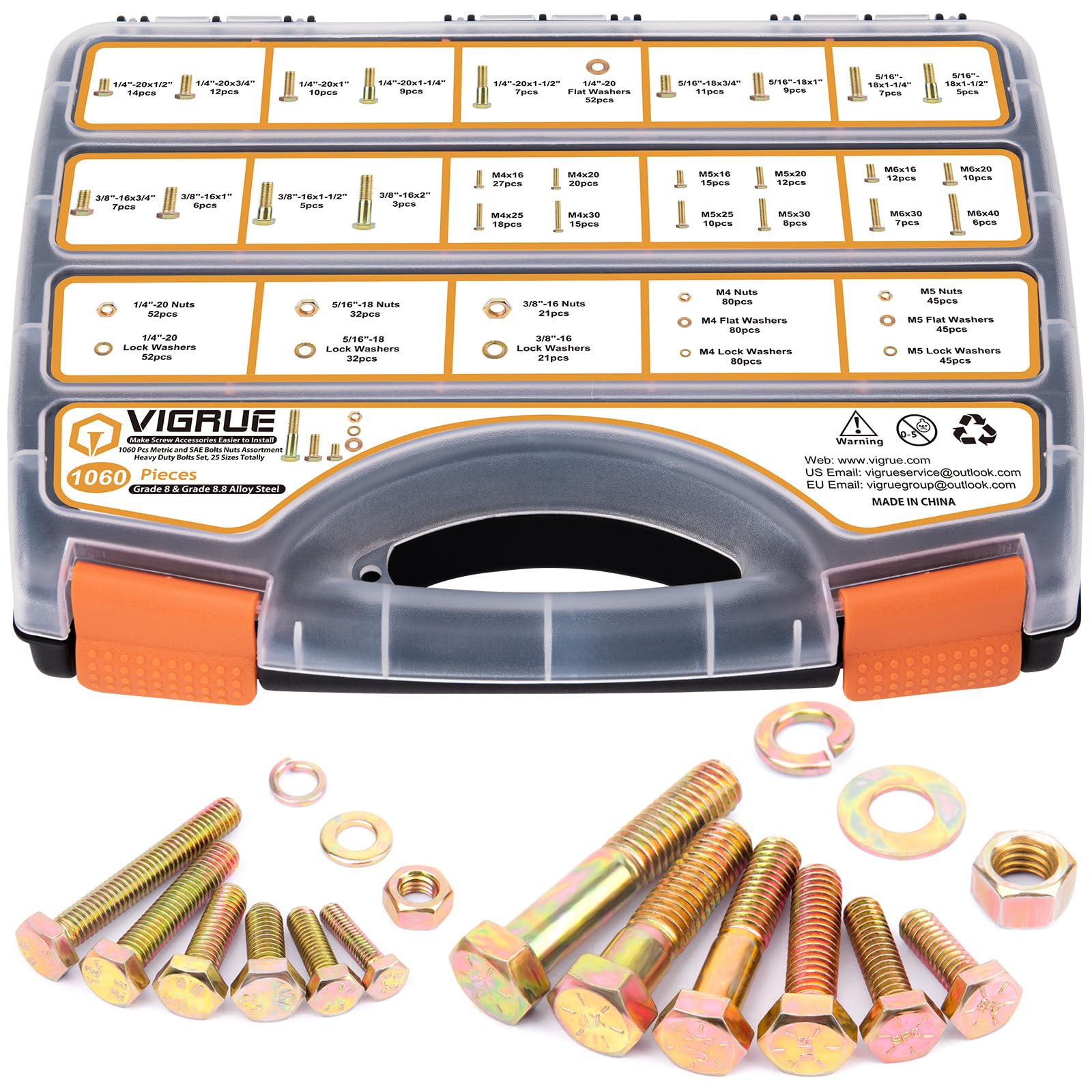 Snapklik.com : VIGRUE 1060PCS SAE & Metric Bolts Nuts Assortment Kit 1/ ...