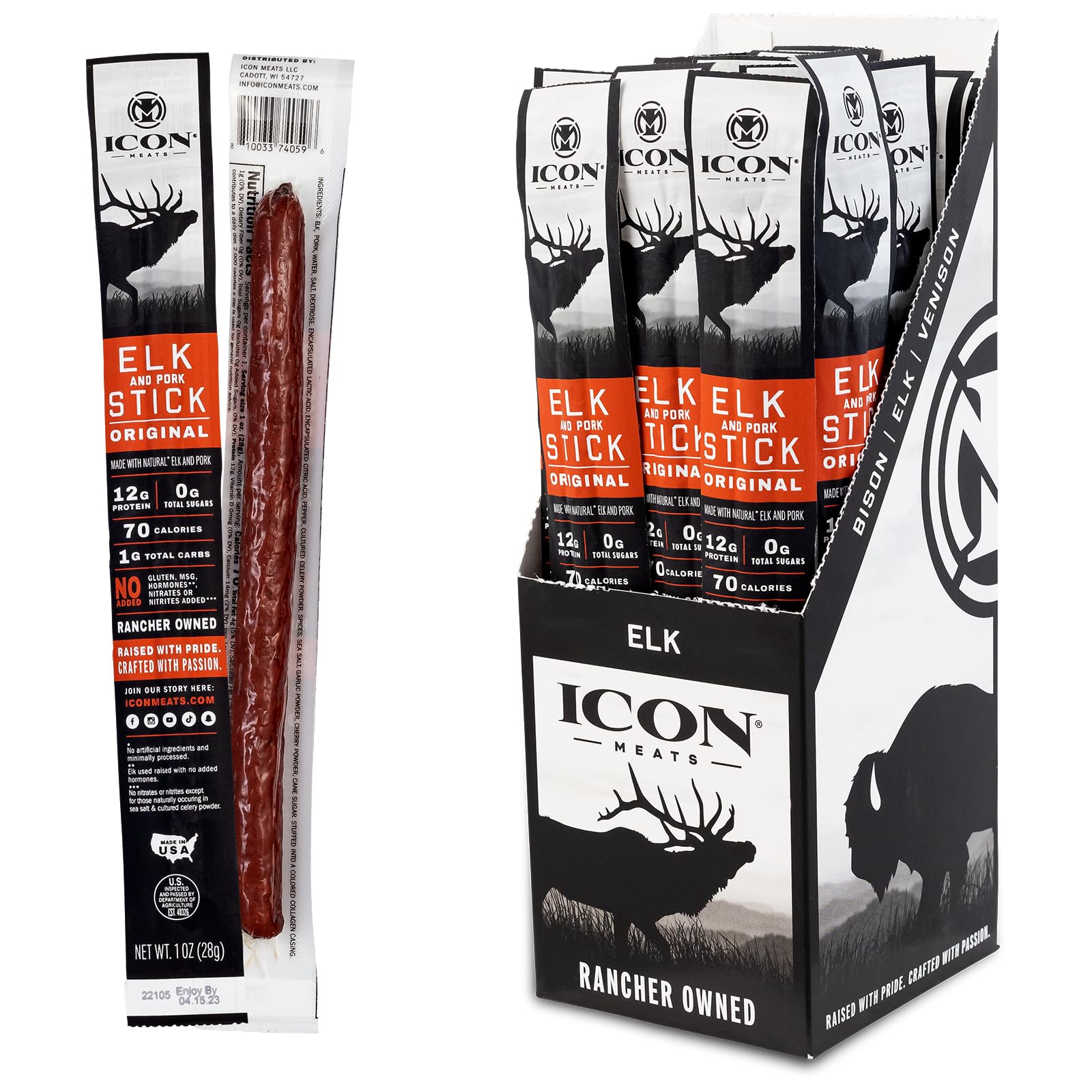 Amazon.com: ICON Meats Elk and Pork Snack Sticks - Original Flavor - 24 ...