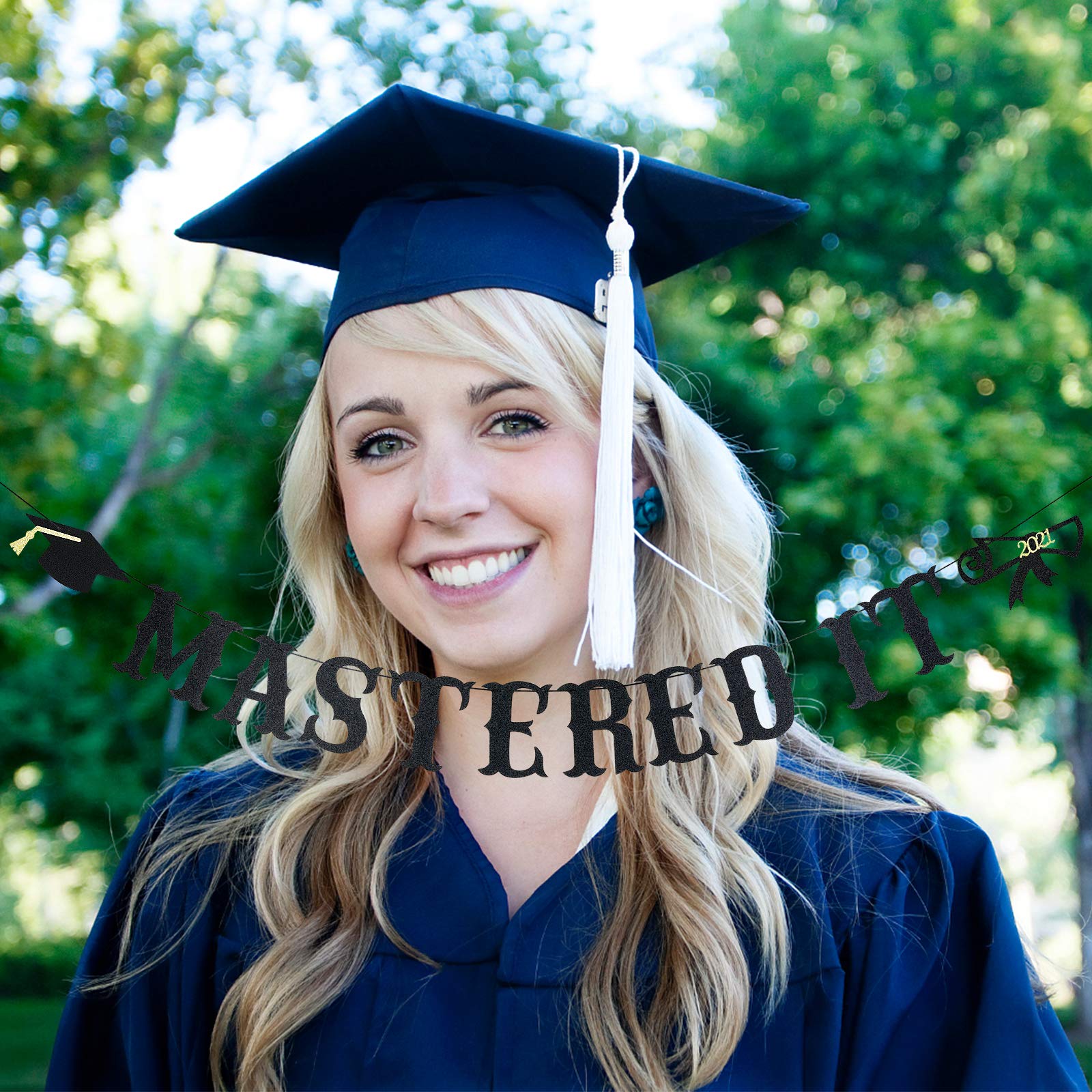 Mastered It Banner Black Glitter and Mastered It Cake Topper Black ...