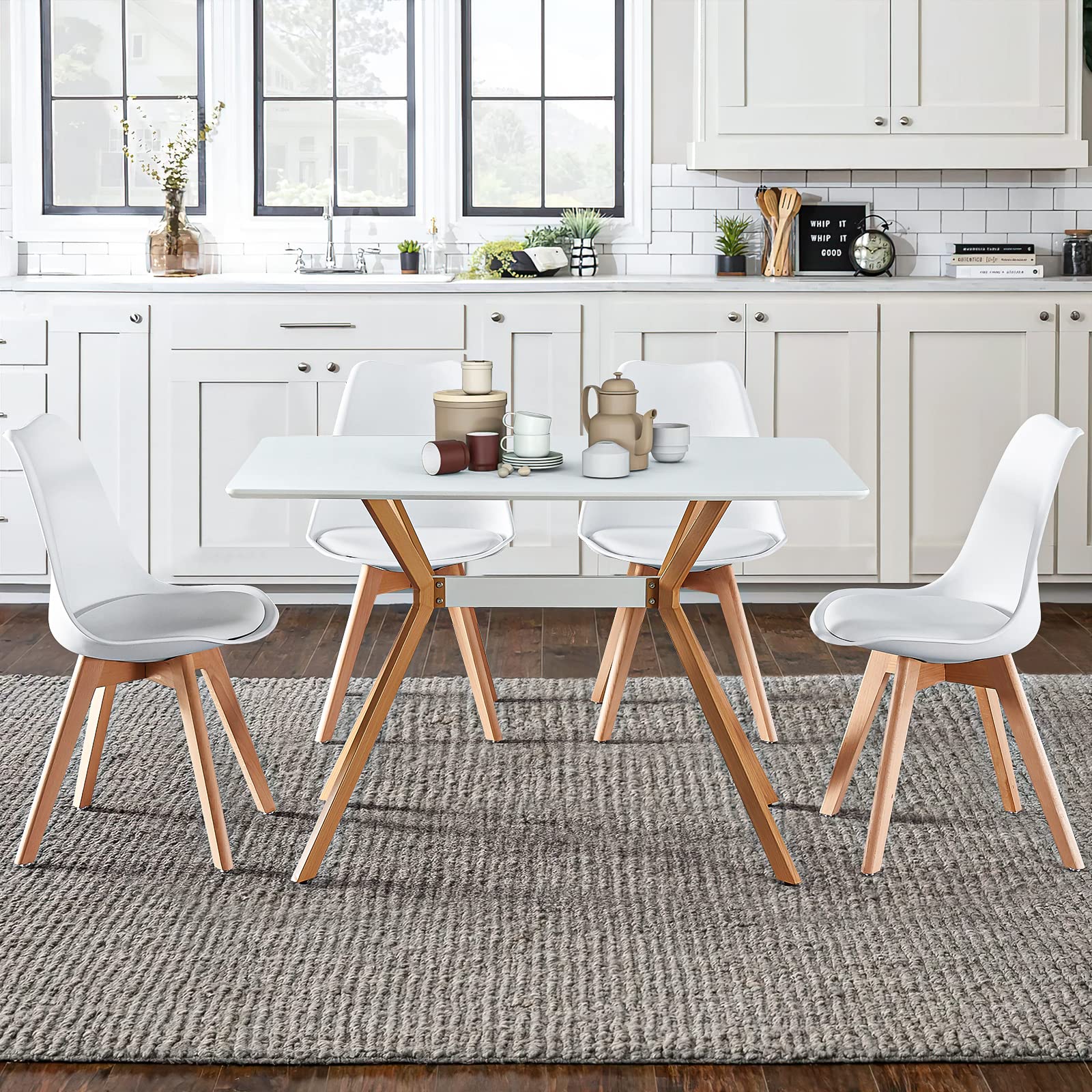 White Kitchen With Wooden Top And Table Legs Modern Imitation Rattan