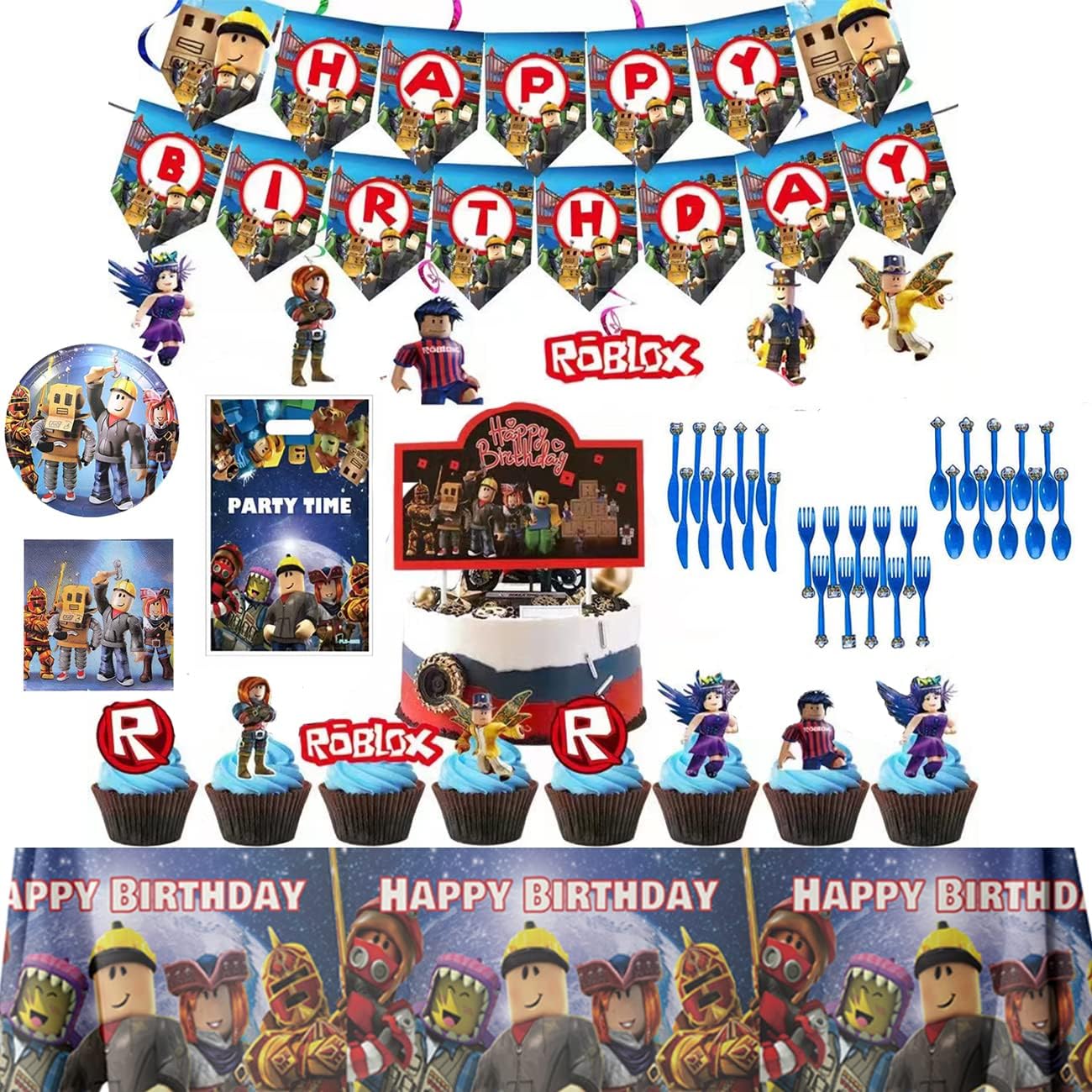 Amazon.com: 82Pcs Roblx Party Supplies Set 10-guest Roblx Theme Party ...
